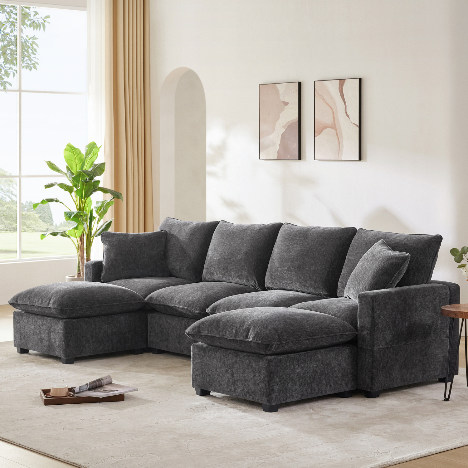 [New] Contemporary Modern 110*57” U Shape Modular Sofa with Chenille ...