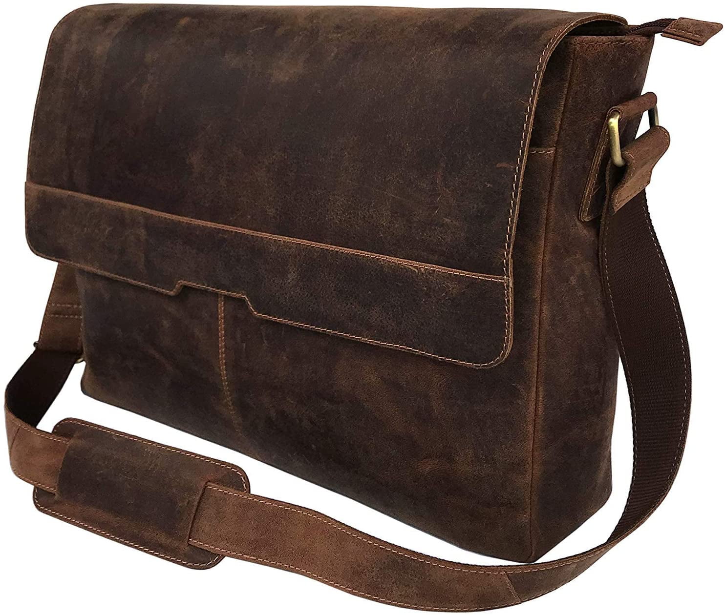 Vintage Leather Laptop Messenger Bag, 18 Inch Briefcase for Men & Women ...