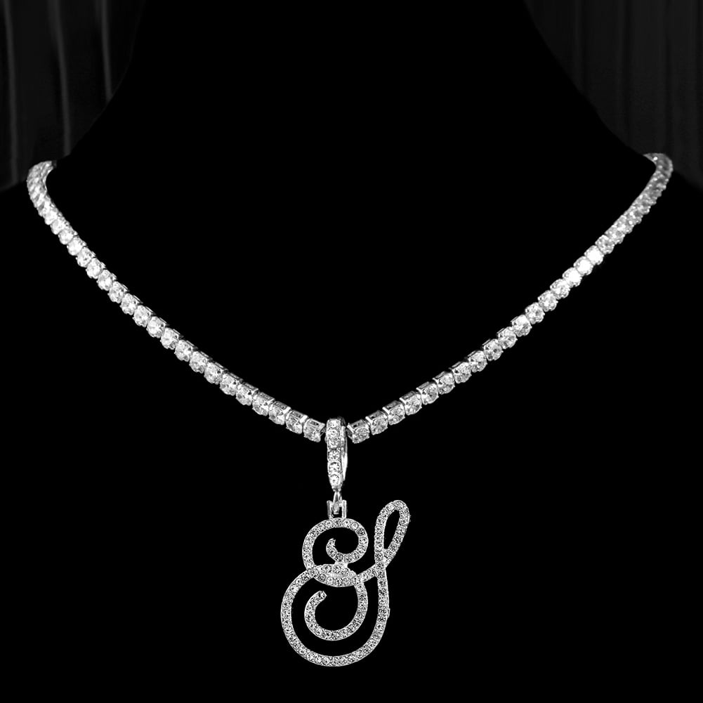 New Cursive Letters Cubic Zirconia Chain Intial Name Necklace Hip Hop ...