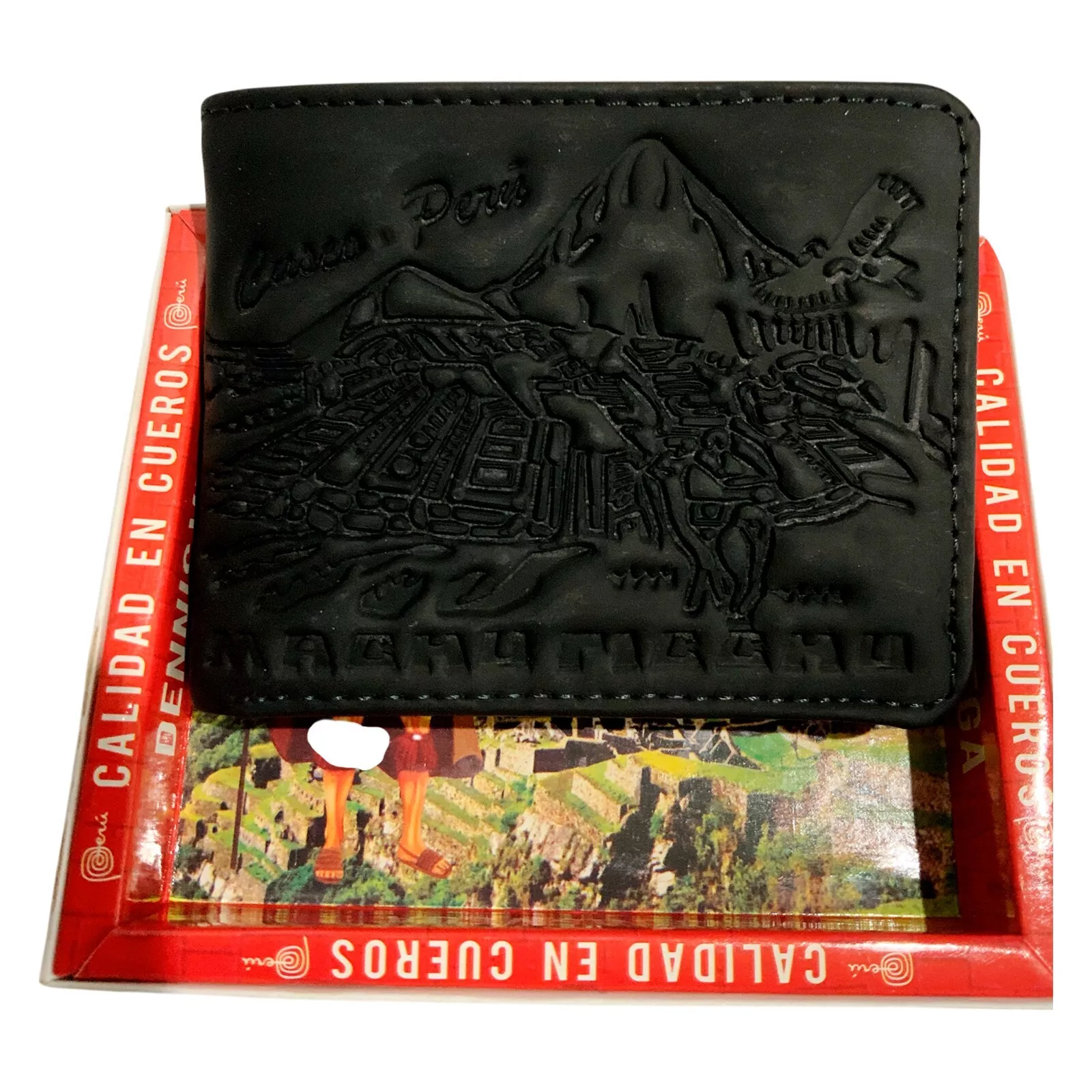 New Cusco Machu Picchu Peru Souvenir Men's Embossed Black Leather ...