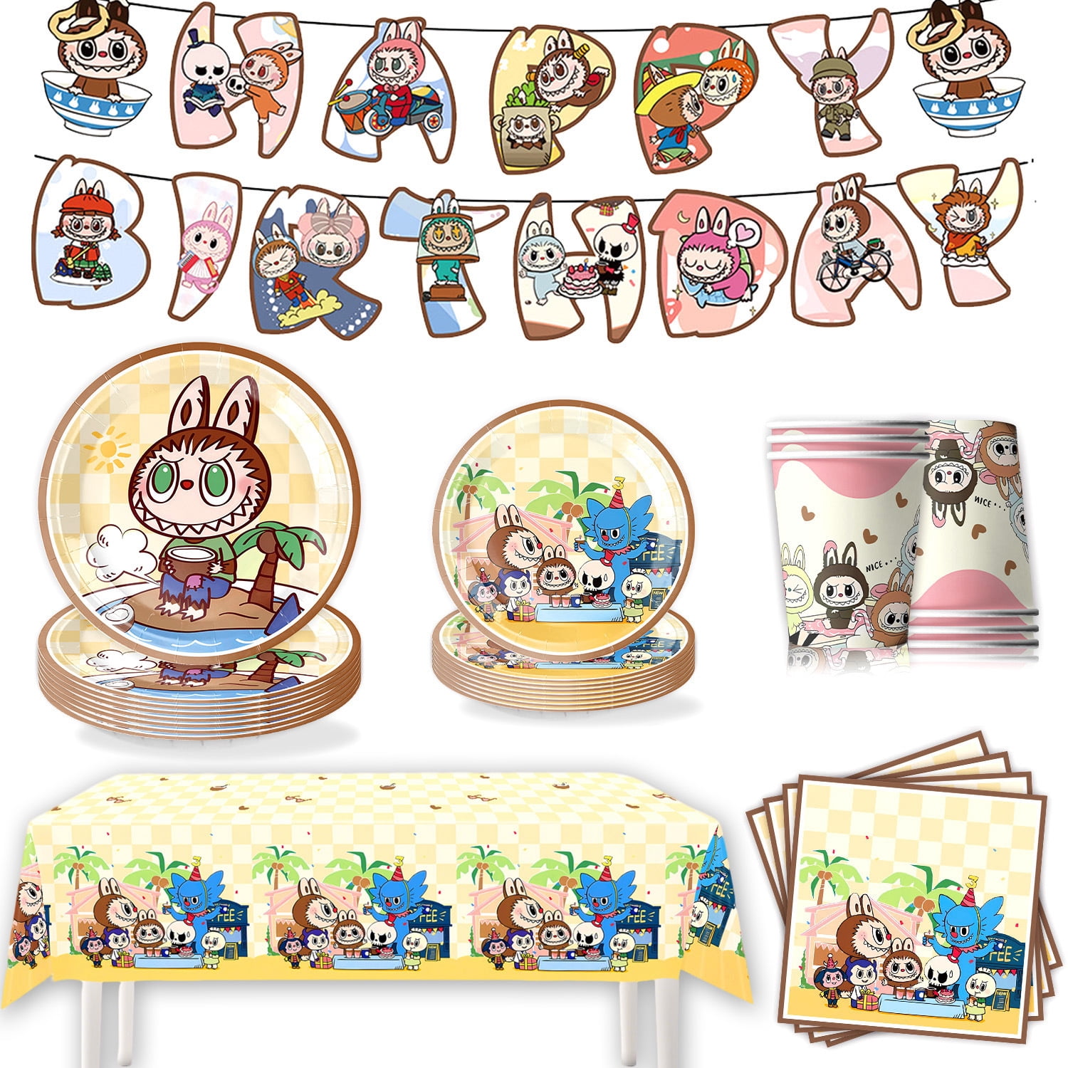 New Cute Cartoon Big Ears Bubu Theme Party Supplies Tableware Set ...