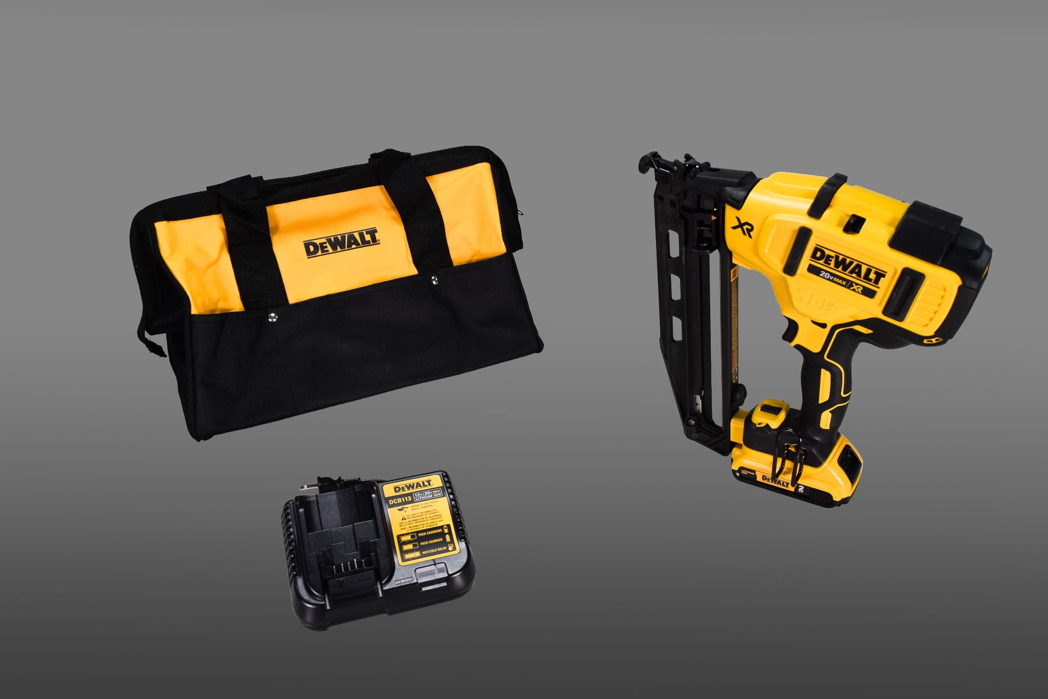 DeWalt 20V Nail Gun Kit, 16 Gauge Cordless Angled Finish Nailer w/ 2Ah Battery, Brushless ...