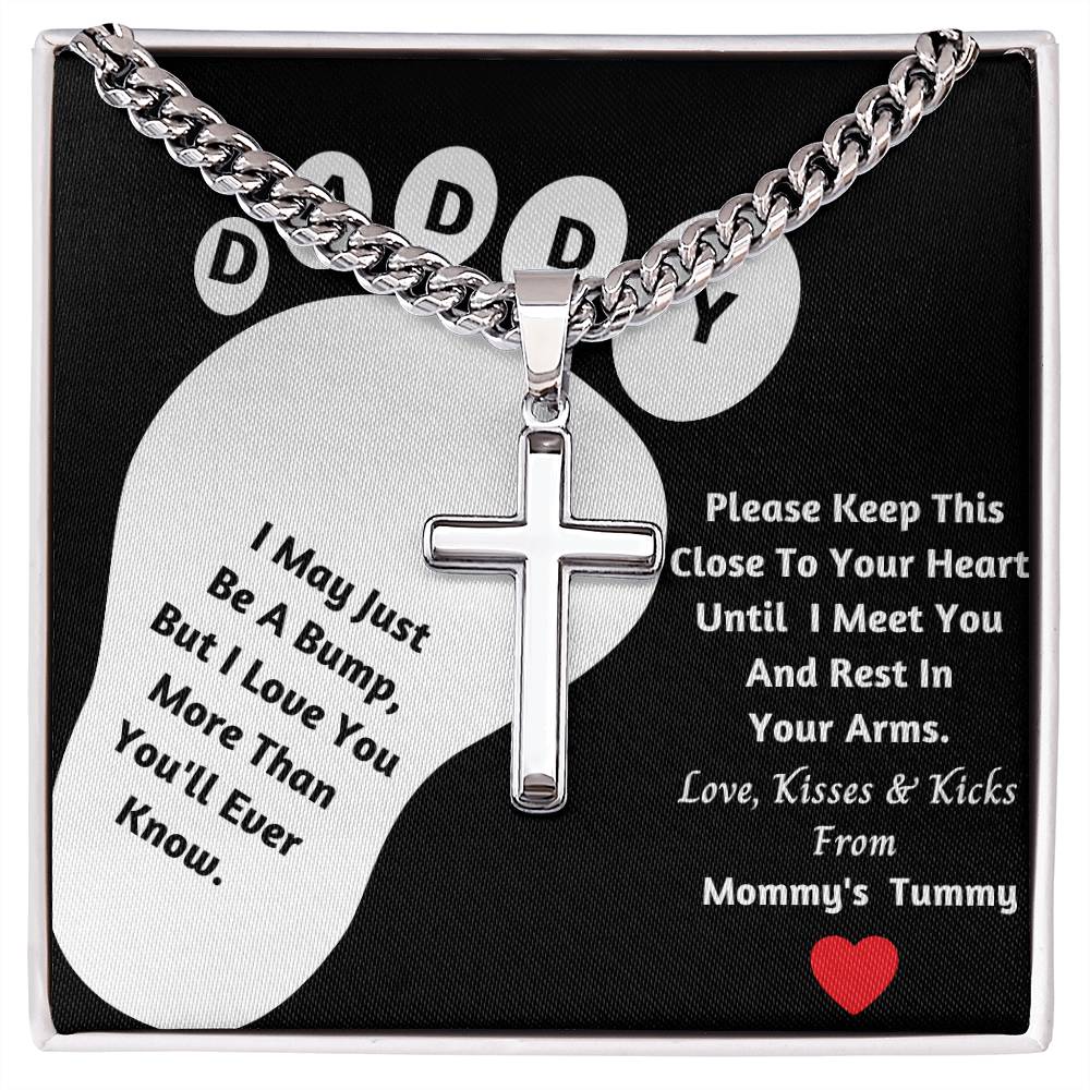 New Dad Cross Necklace - Love From Bump - Cuban Link Chain with Artisan ...