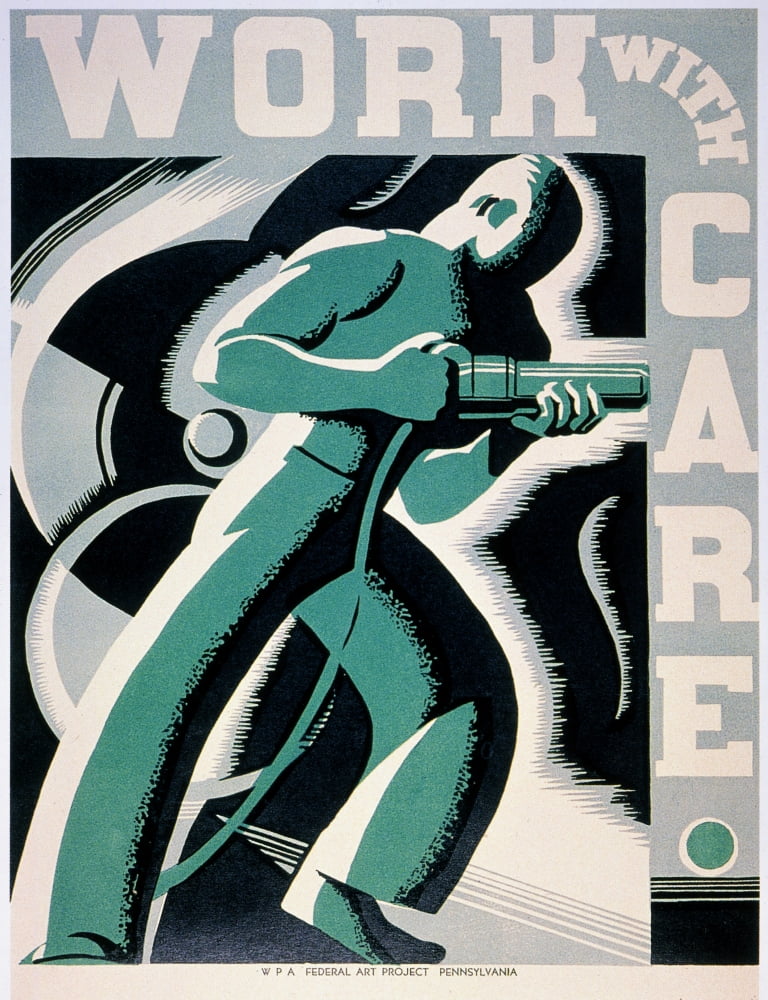 New Deal: Wpa Poster. /N'Work With Care.' American Poster For The Works ...