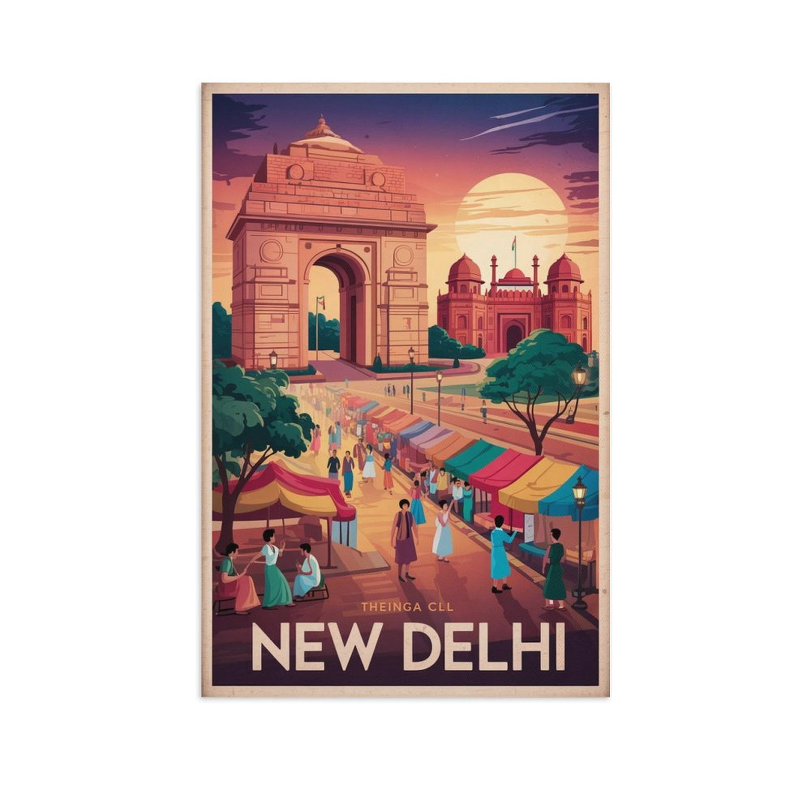 New Delhi Retro Travel Poster Vintage Indian City Tourism with Historic ...
