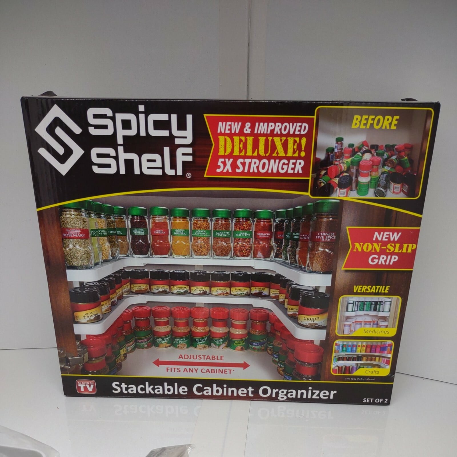 New Deluxe Set of Two Spice Racks Stackable Cabinet Organizer White ...