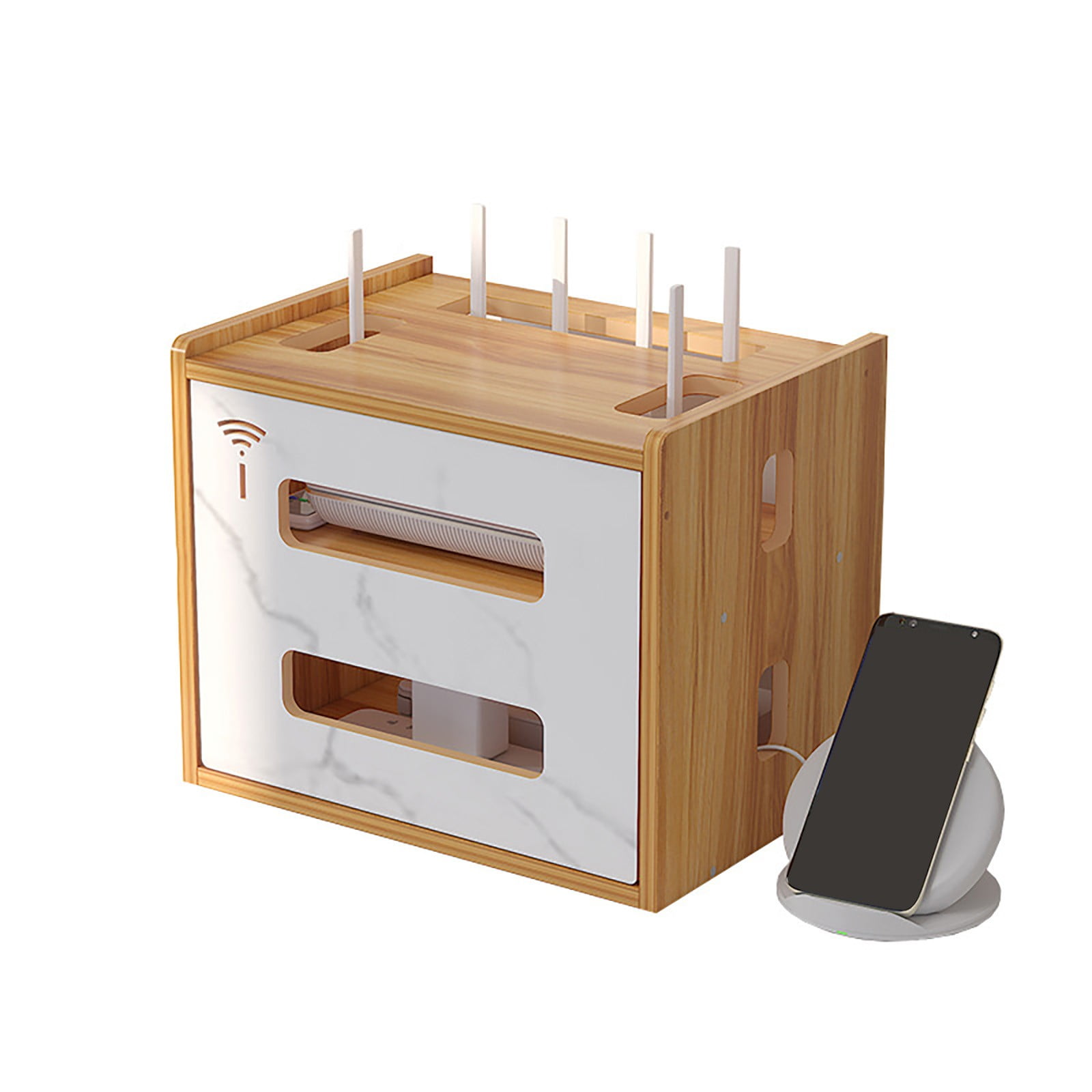 New Desktop Wooden Router Storage Box WiFi Cable Organizer Set Top Box ...
