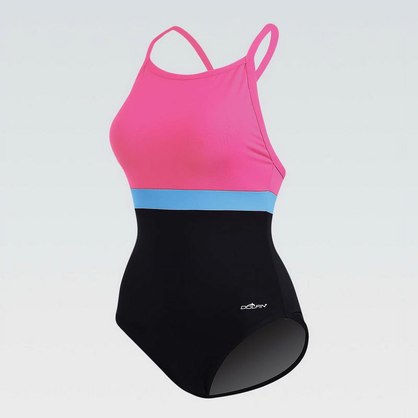New Dolfin Women's AQUASHAPE X-Back ONE-Piece Swimsuit Black/Pink/Turq ...