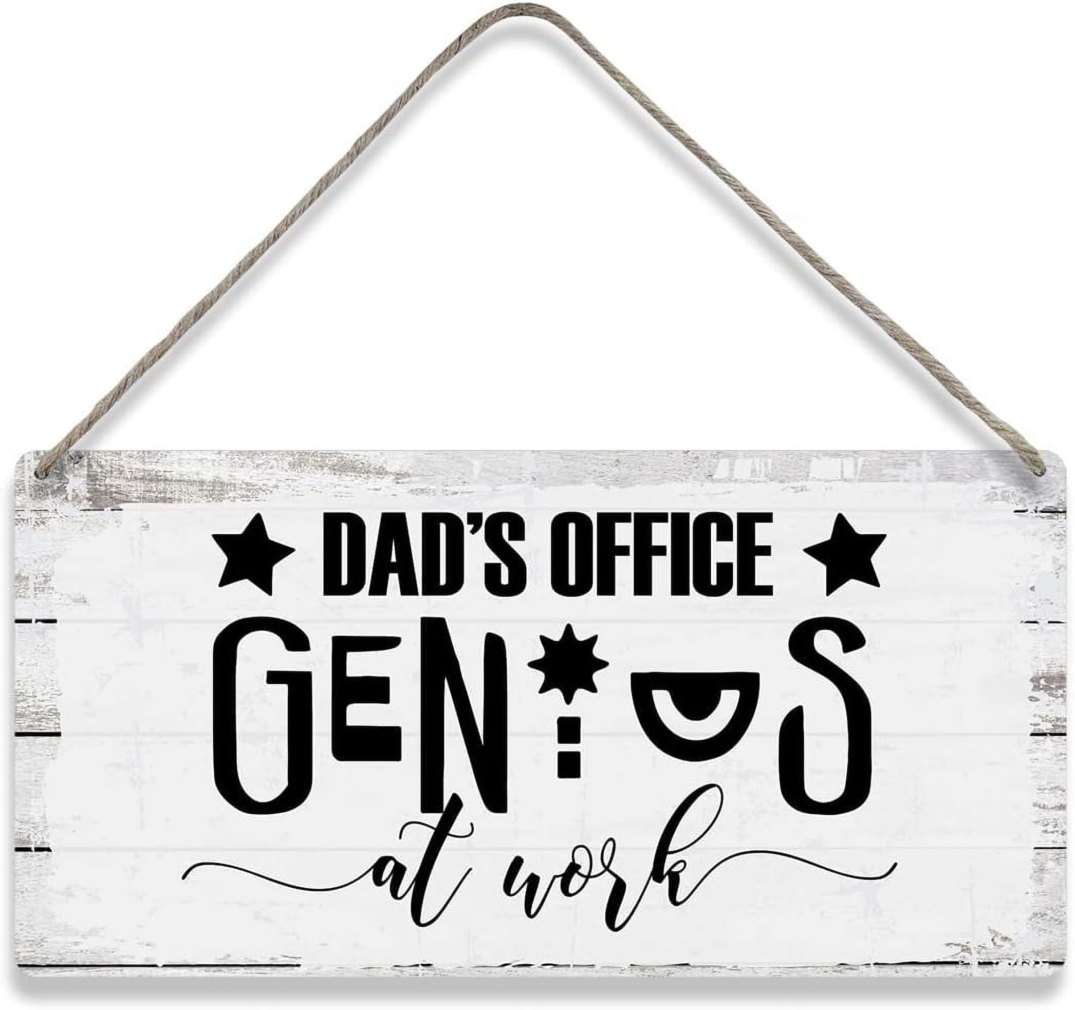 New Door Sign 10x5 Inch, Dad's Office Genius at Work Wooden Sign Porch ...