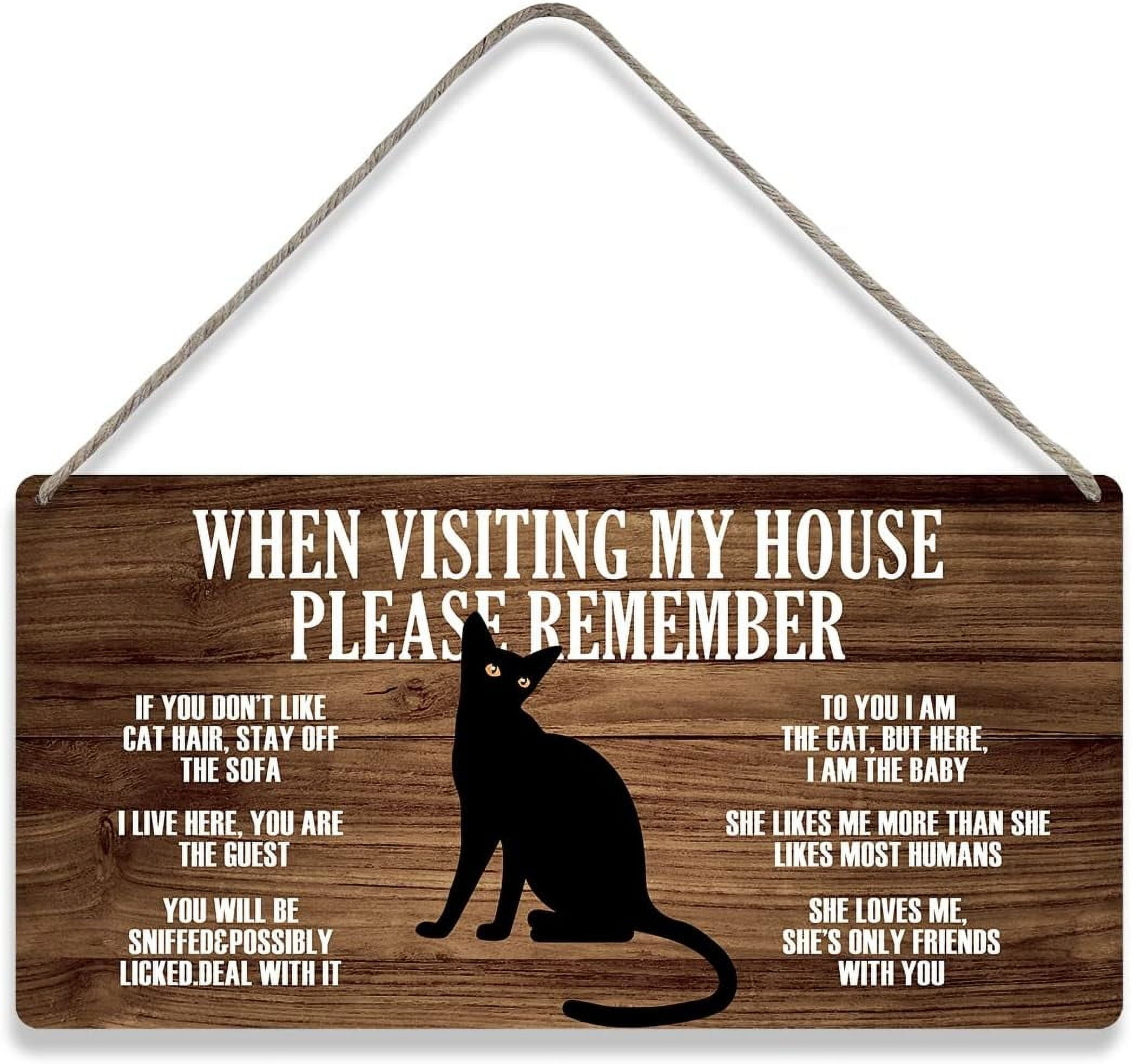 New Door Sign 10x5 Inch, Funny Cat Visitor's Note Wooden Sign Porch ...