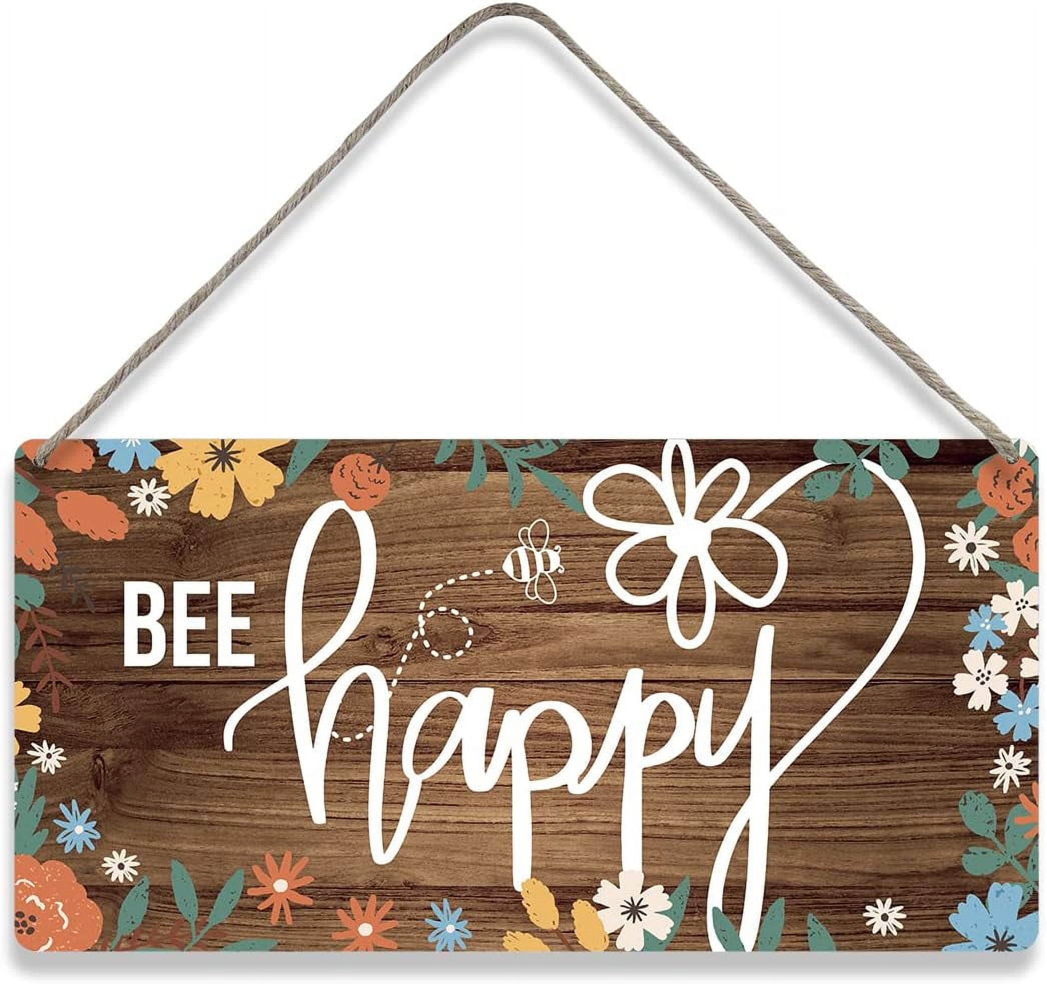 New Door Sign 10x5 Inch, Rustic Bee Happy Wooden Sign Porch Decor ...