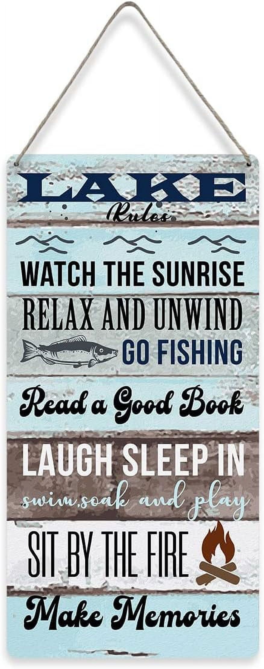 New Door Sign 8x12 Inch, Lake Rules Wall Decor Relax Unwind Fishing ...