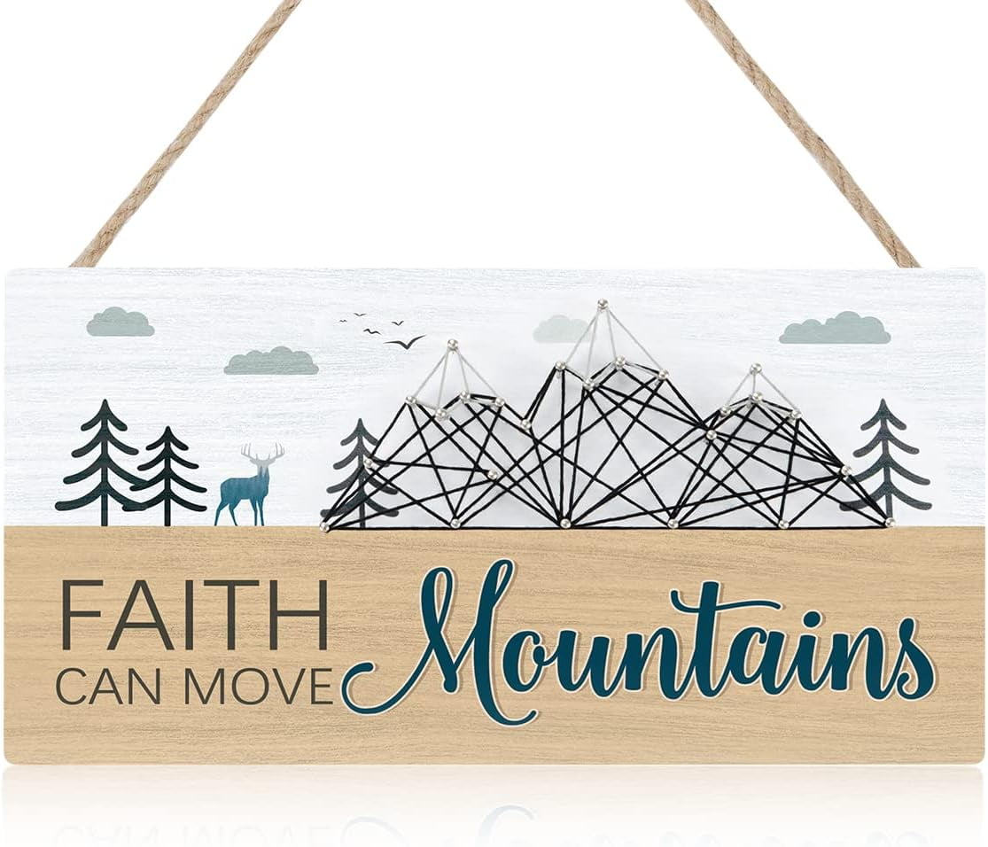 New Door Sign Faith Can Move Mountains Wooden Sign Porch Decor Garden ...