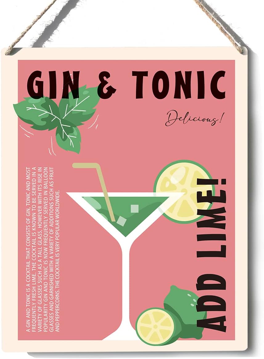 New Door Sign Funny Cocktail Sign Decor Gin and Tonic Wooden Sign Porch ...