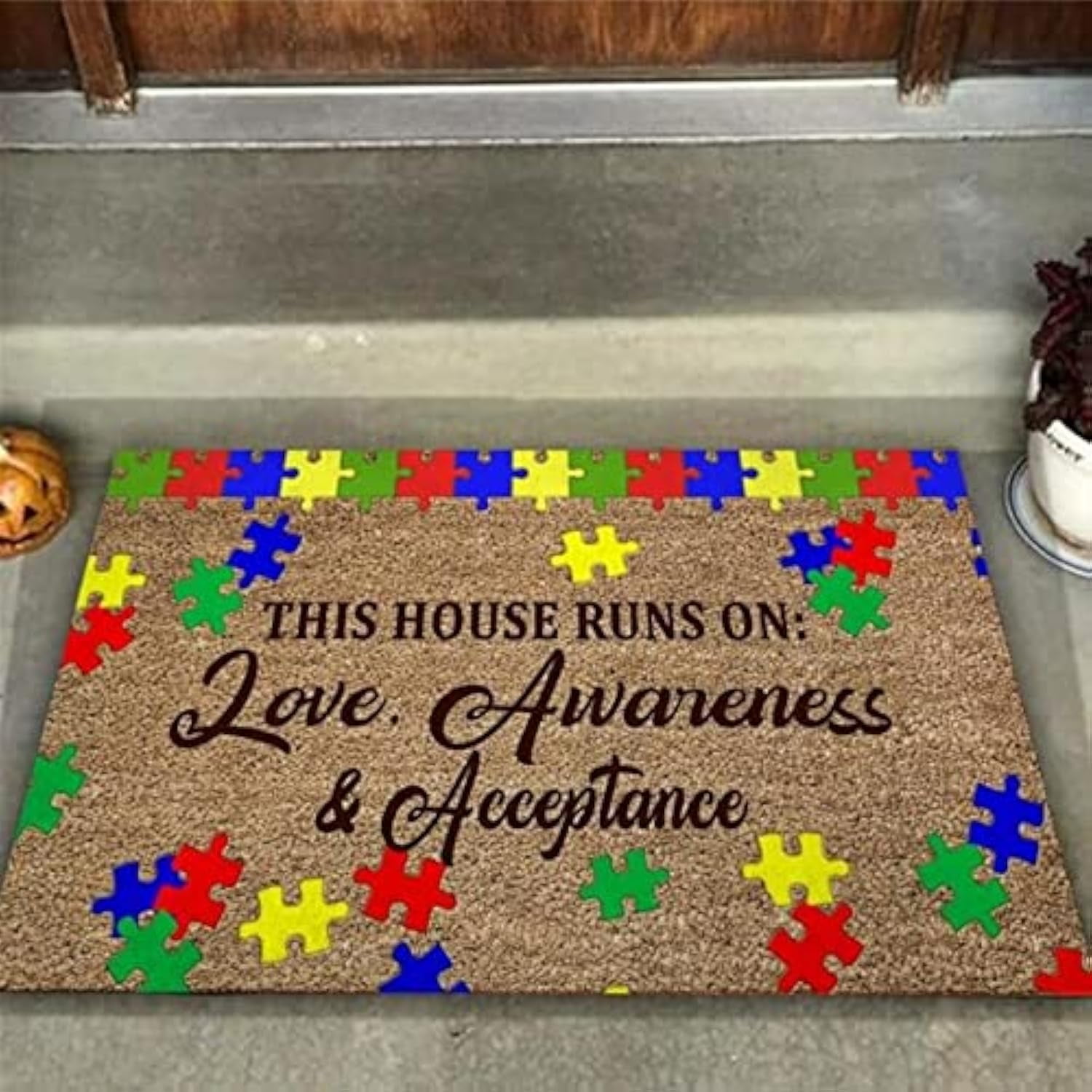 New Doormat Indoor Entrance Porch Welcome Flannel Floor Mat Autism ...