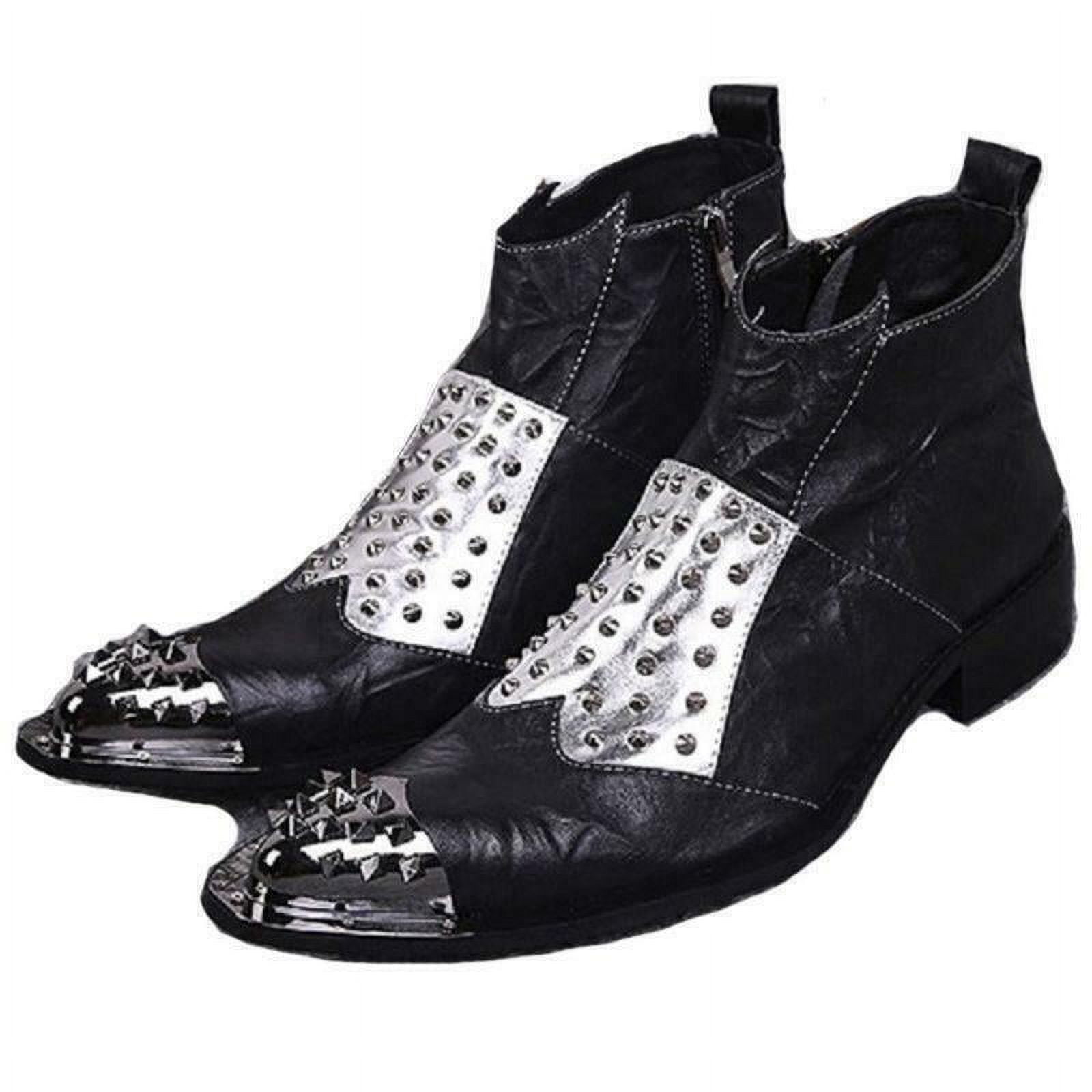 New Dress Punk Studded Black Leather Men's Zip Dress Steel Toe Ankle ...