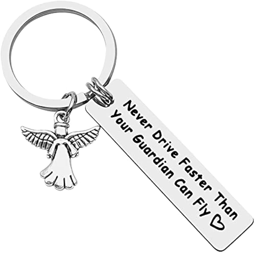 New Driver Keyring, Never Drive Faster Than Your Guardian Angel Can Fly ...