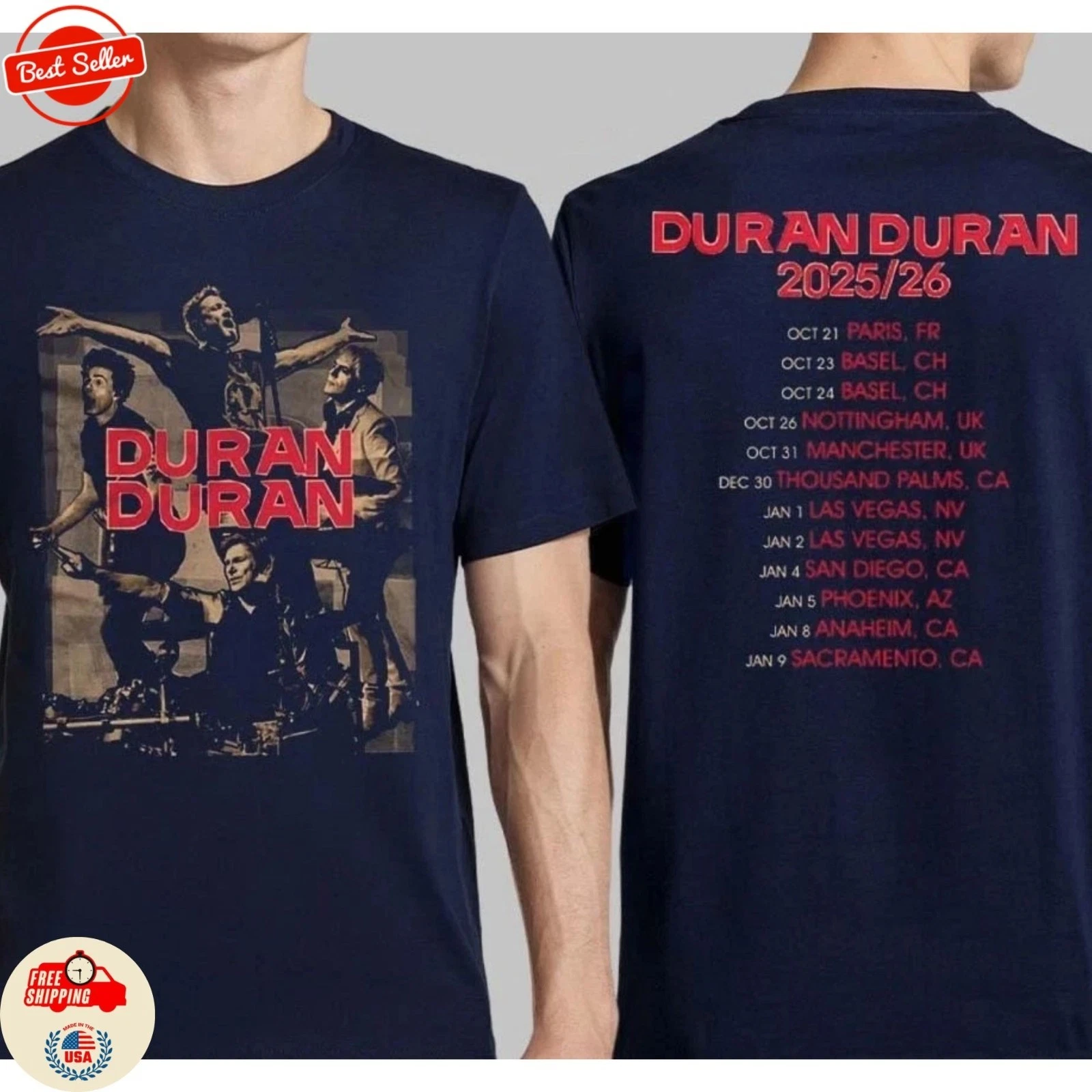 New Duran Duran Europe 2025 2026 Collage Bandshot Tour -2 Side Shirt ...