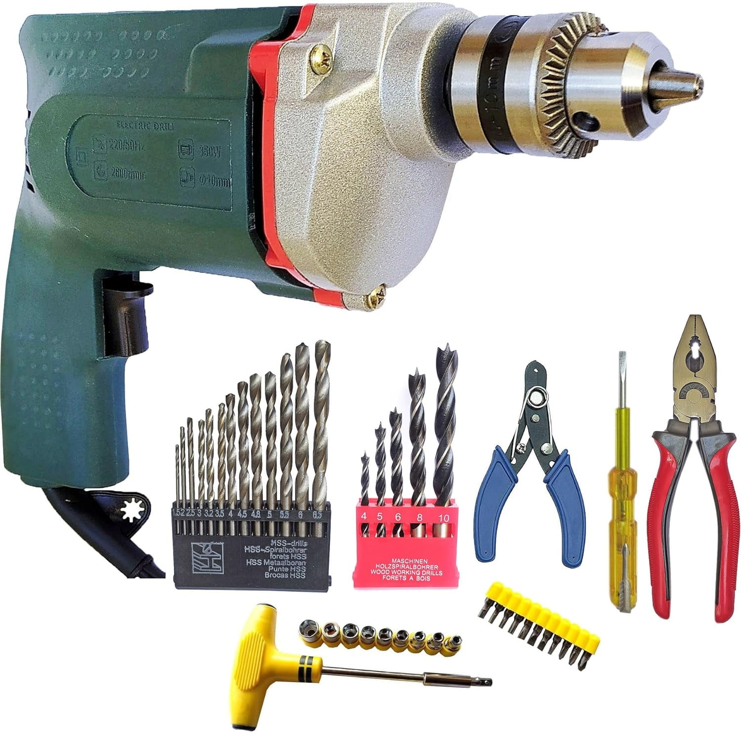 New Electric Drill Machine 13pc Hss 5pc Wood, Plier, Tester Wire ...