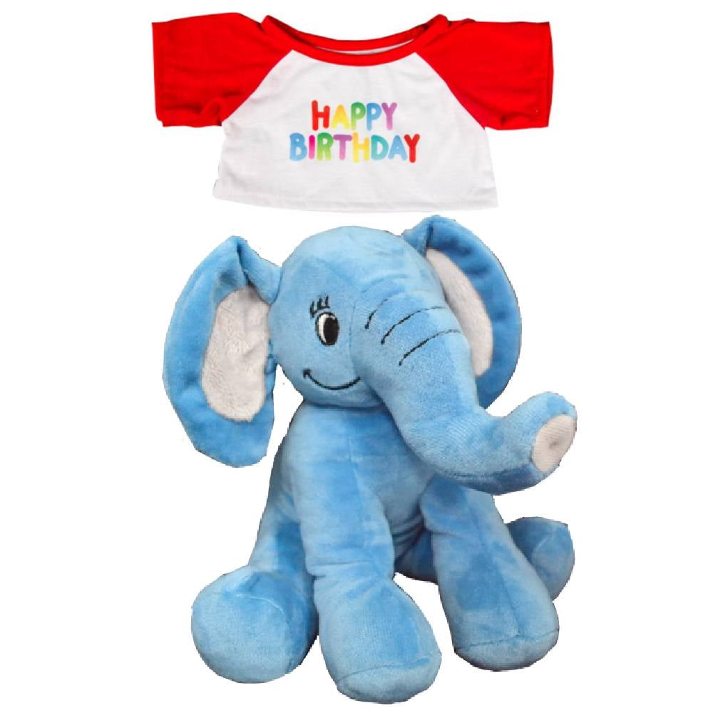 New Elmer the Blue Elephant 16-inch Plush Toy in Happy Birthday T-Shirt ...