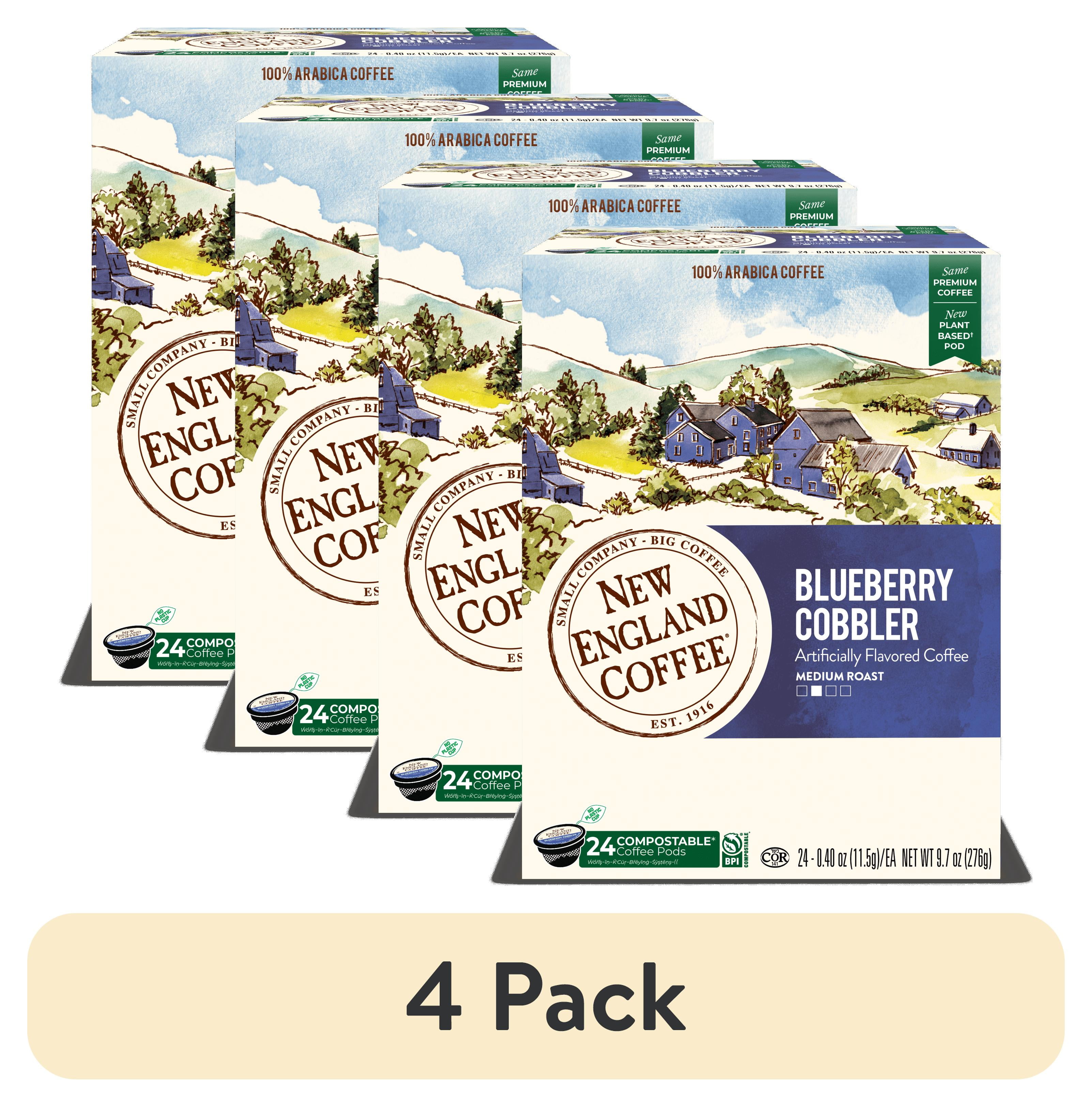 (4 pack) New England Coffee Blueberry Cobbler, Medium Roast, Single ...