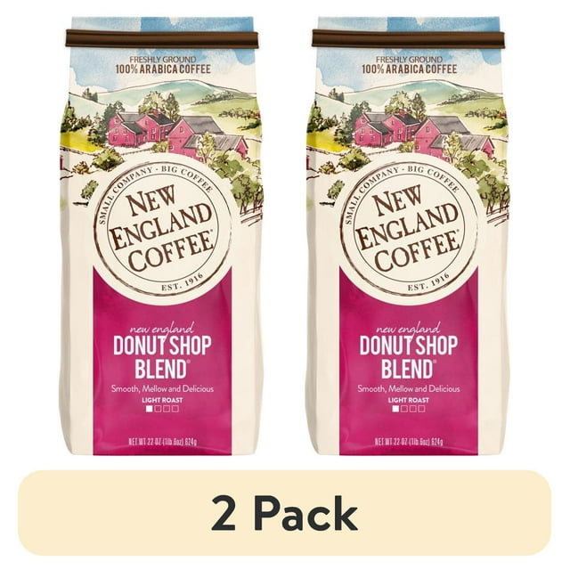 (2 pack) New England Coffee Donut Shop Blend Ground Coffee, 22 oz ...