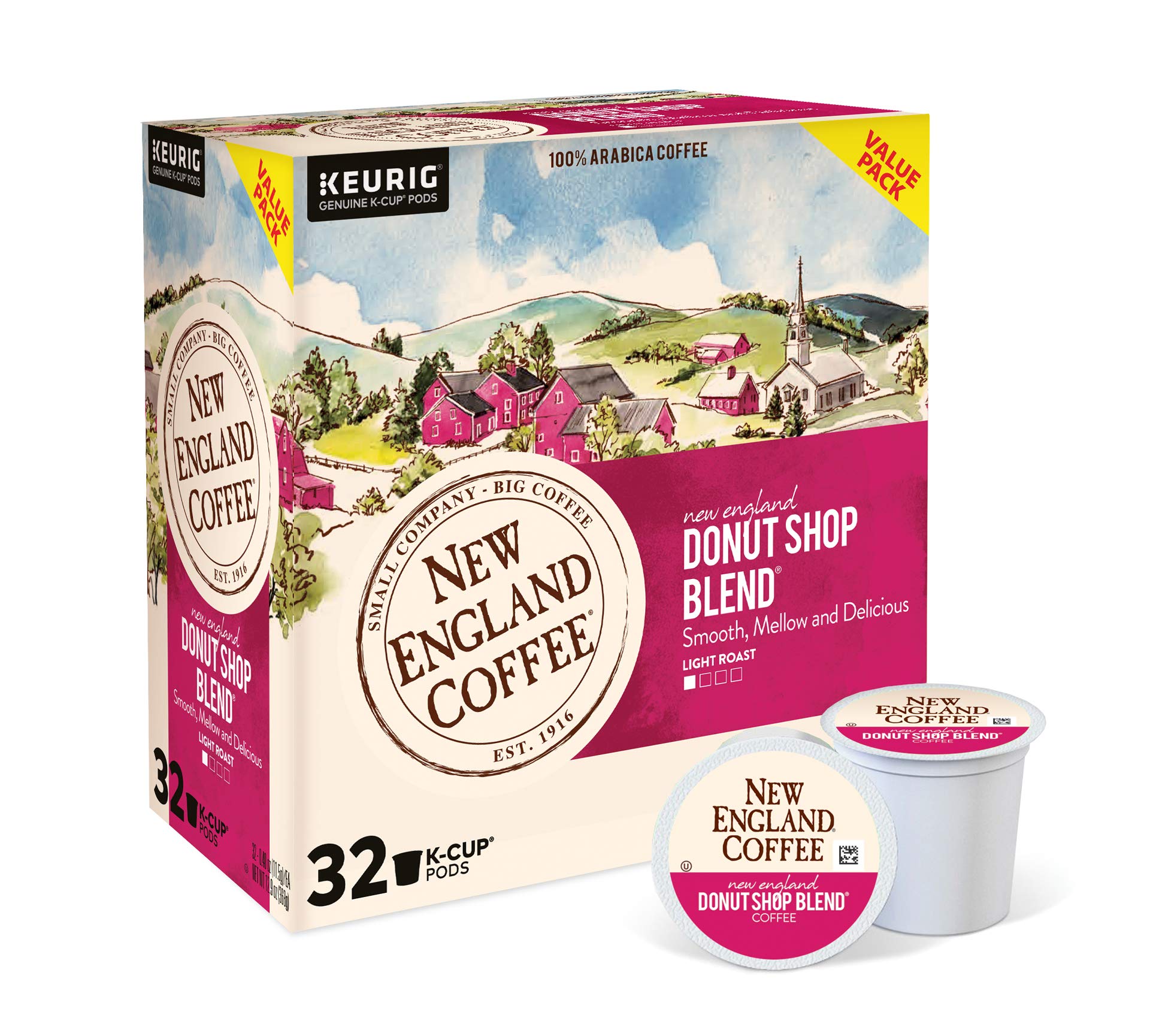 New England Coffee Donut Shop Blend Light Roast Single Serve Pods, 32ct ...