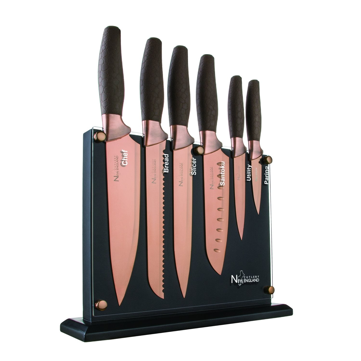 New England Cutlery 7 Piece Kitchen Knife Set with Block, Titanium ...