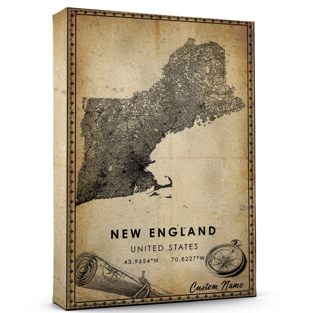 New England Map Poster, United States Map Art Poster, Canvas, New ...