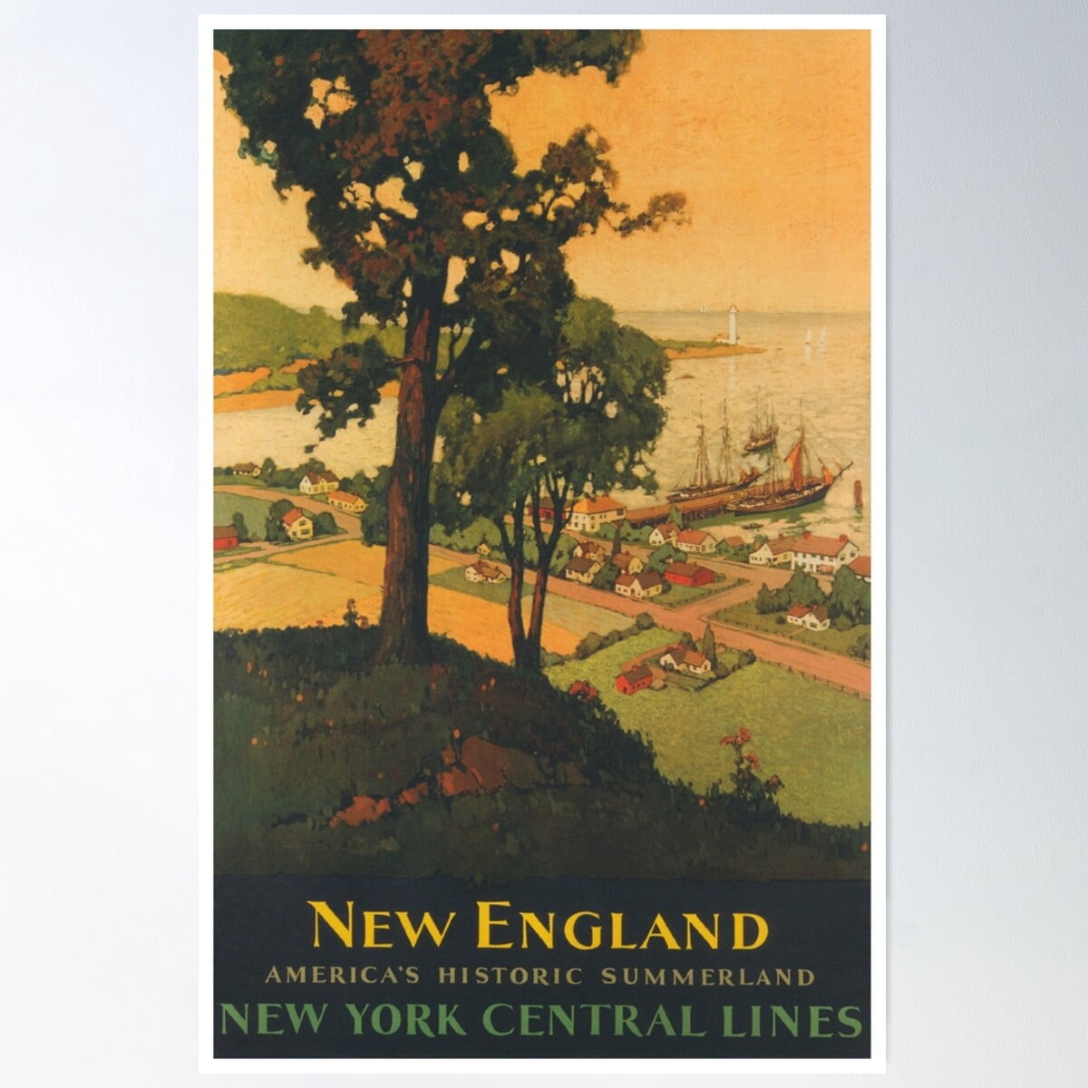 New England Retro Vintage Travel Poster Poster Wall Art, Modern Wall ...