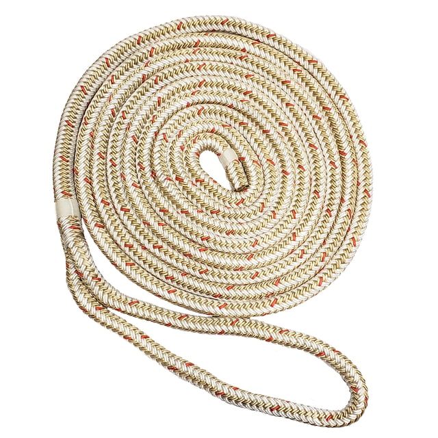25' White and Gold 5/8-Inch Nylon Double Braid Dock Line with Tracer ...