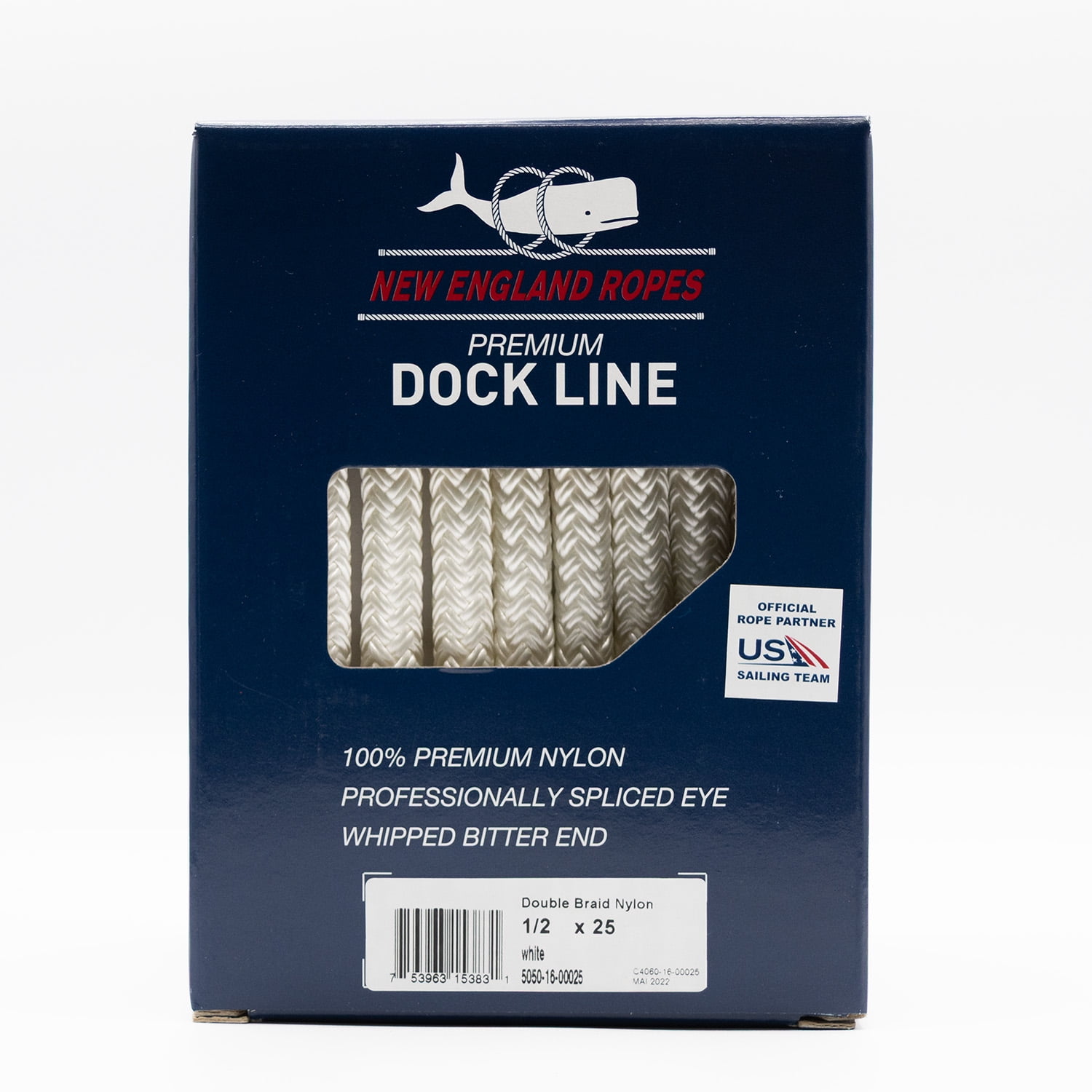 New England Ropes Premium Dock Line 1/2 X 25 Double Braided WHITE ...