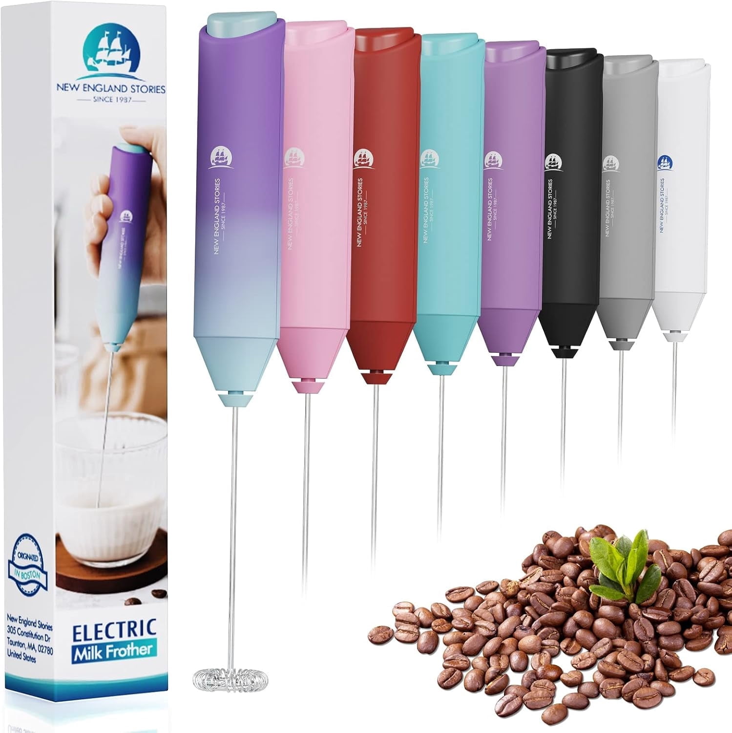 New England Stories Kitchen Milk Frother Handheld Electric Whisk for ...