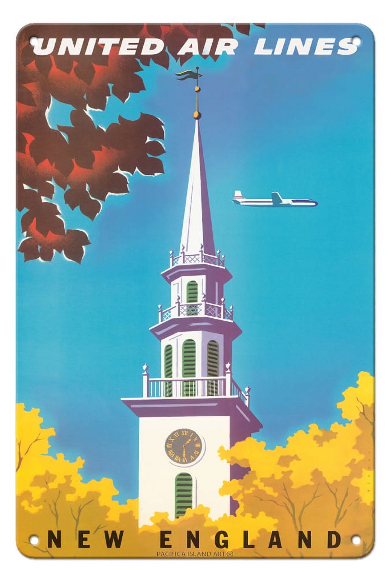 New England - United Air Lines - Georgian Steeple - Vintage Airline ...