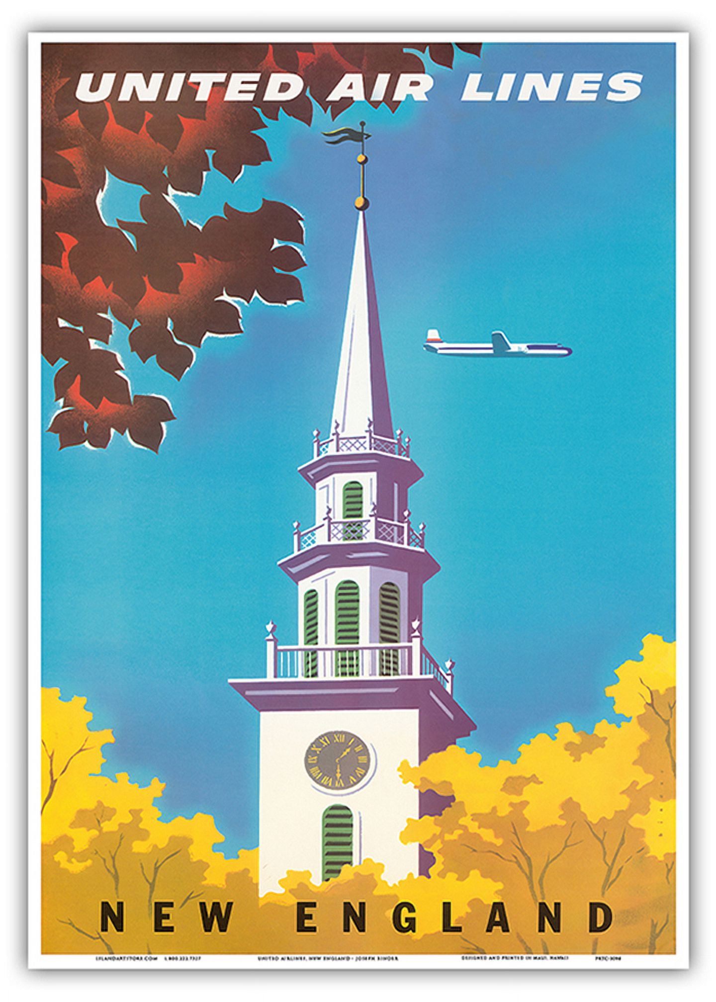 New England - United Air Lines - Georgian Steeple - Vintage Airline ...
