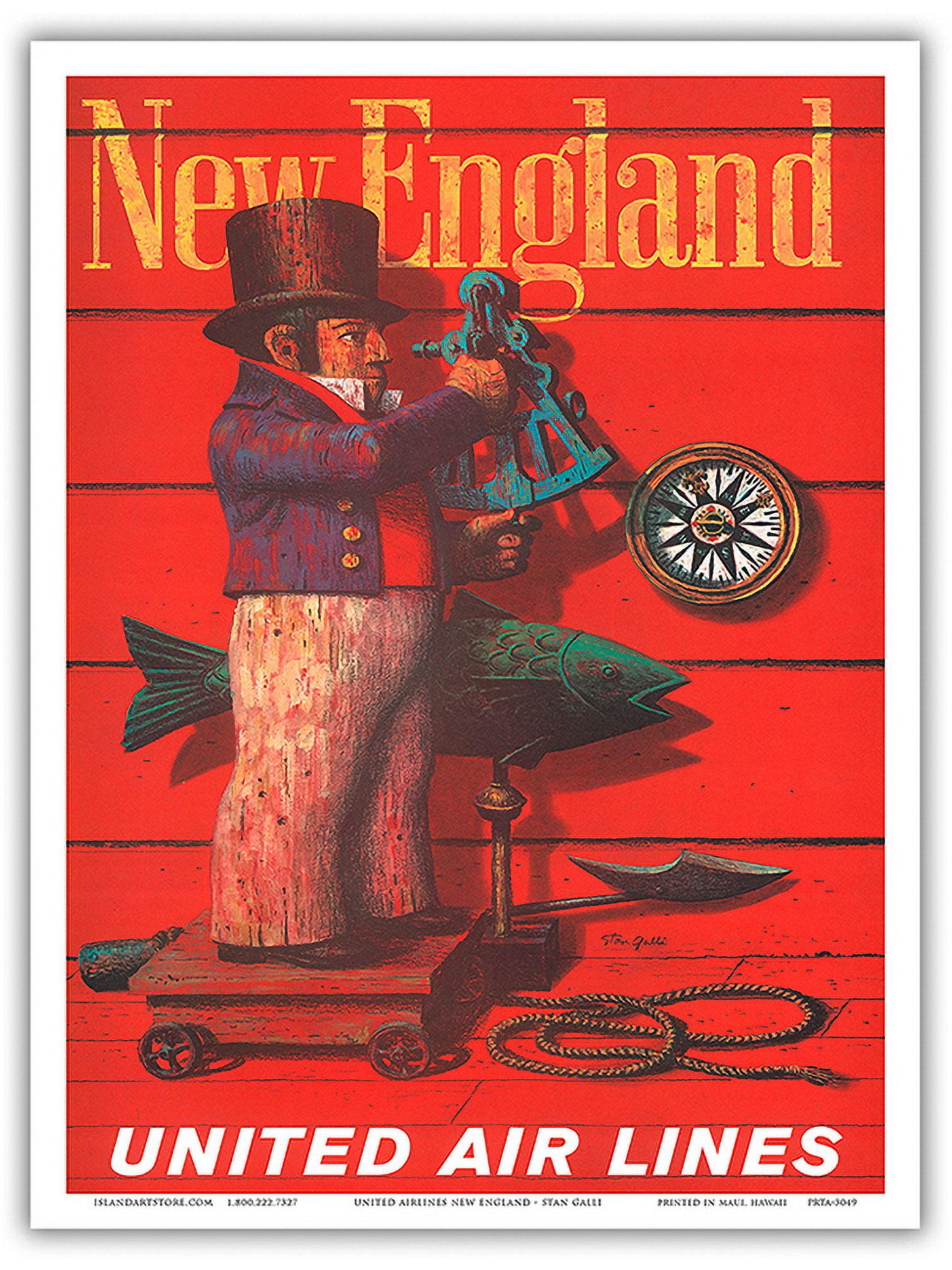 New England - United Air Lines - Vintage Airline Travel Poster by Stan ...