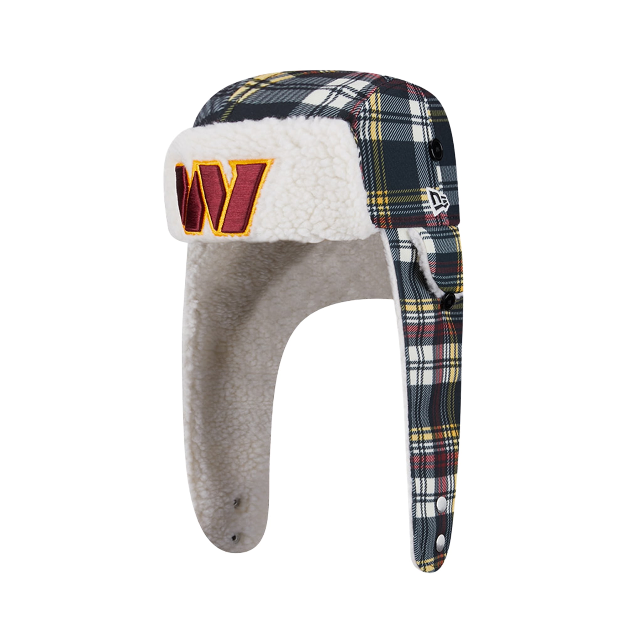New Era Black Washington Commanders Sideline Plaid Sherpa Trapper Hat ...