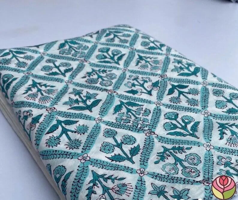 New Era Creation Green Indian Hand Block Printed Cotton Cloth Fabric By ...
