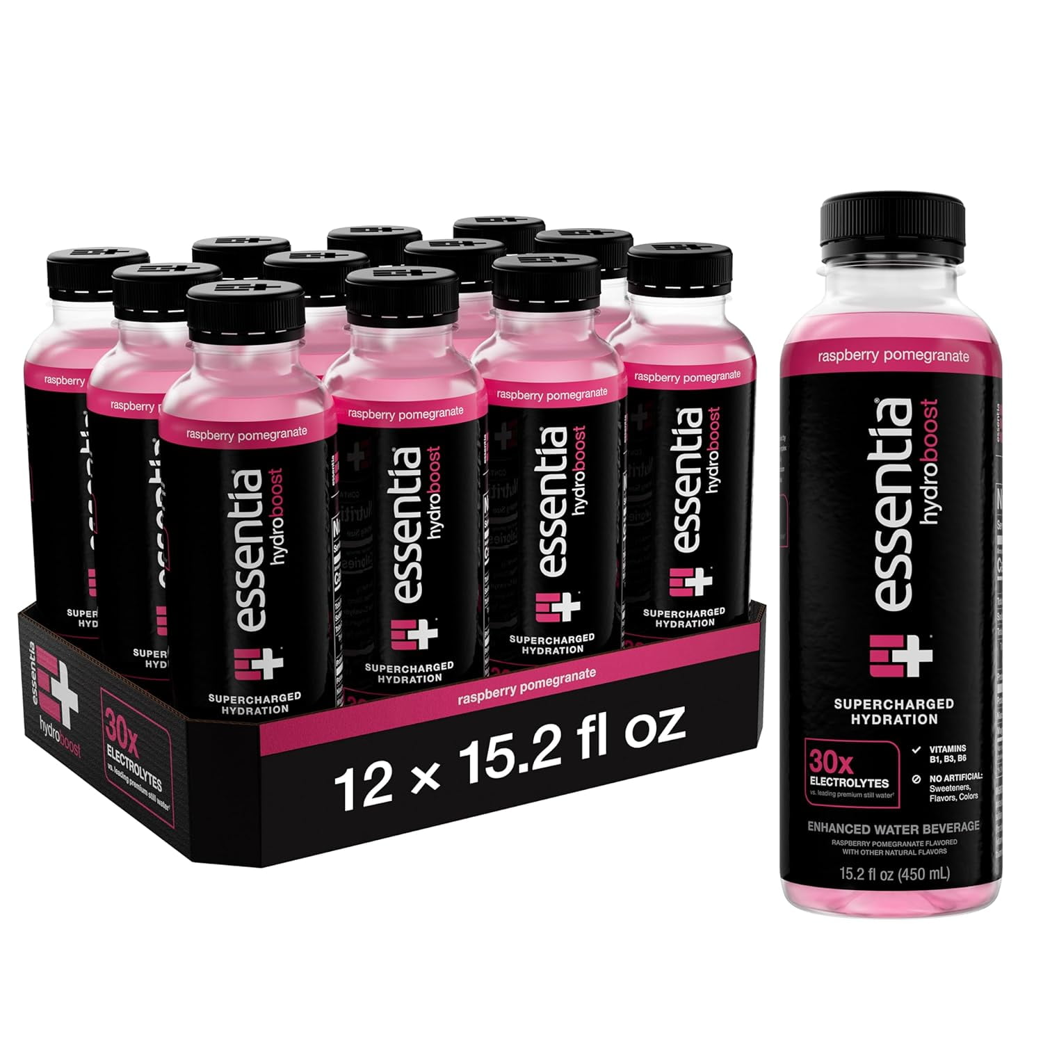HZY Essentia Hydroboost Bottled Water, Raspberry Pomegranate, 15.2 fl ...