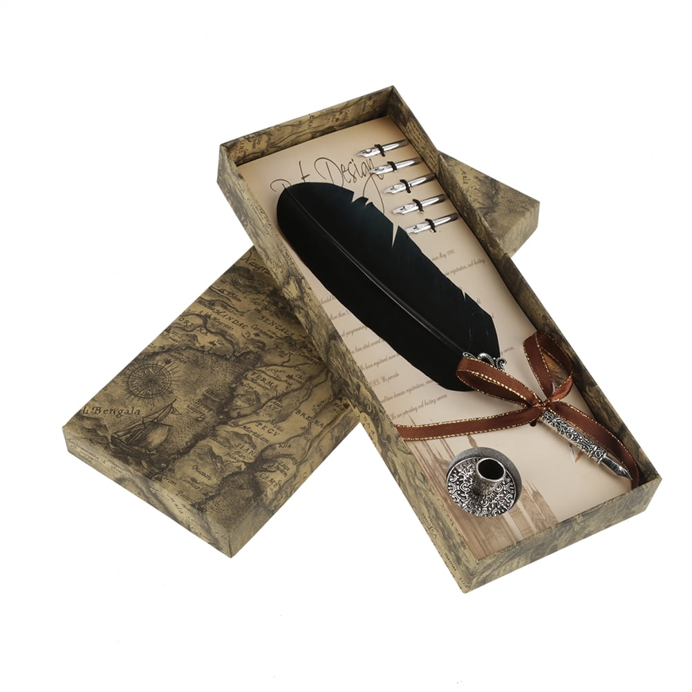 New Fashion Retro Quill Feather Dip Pen Metal Nibs Calligraphy Writing ...