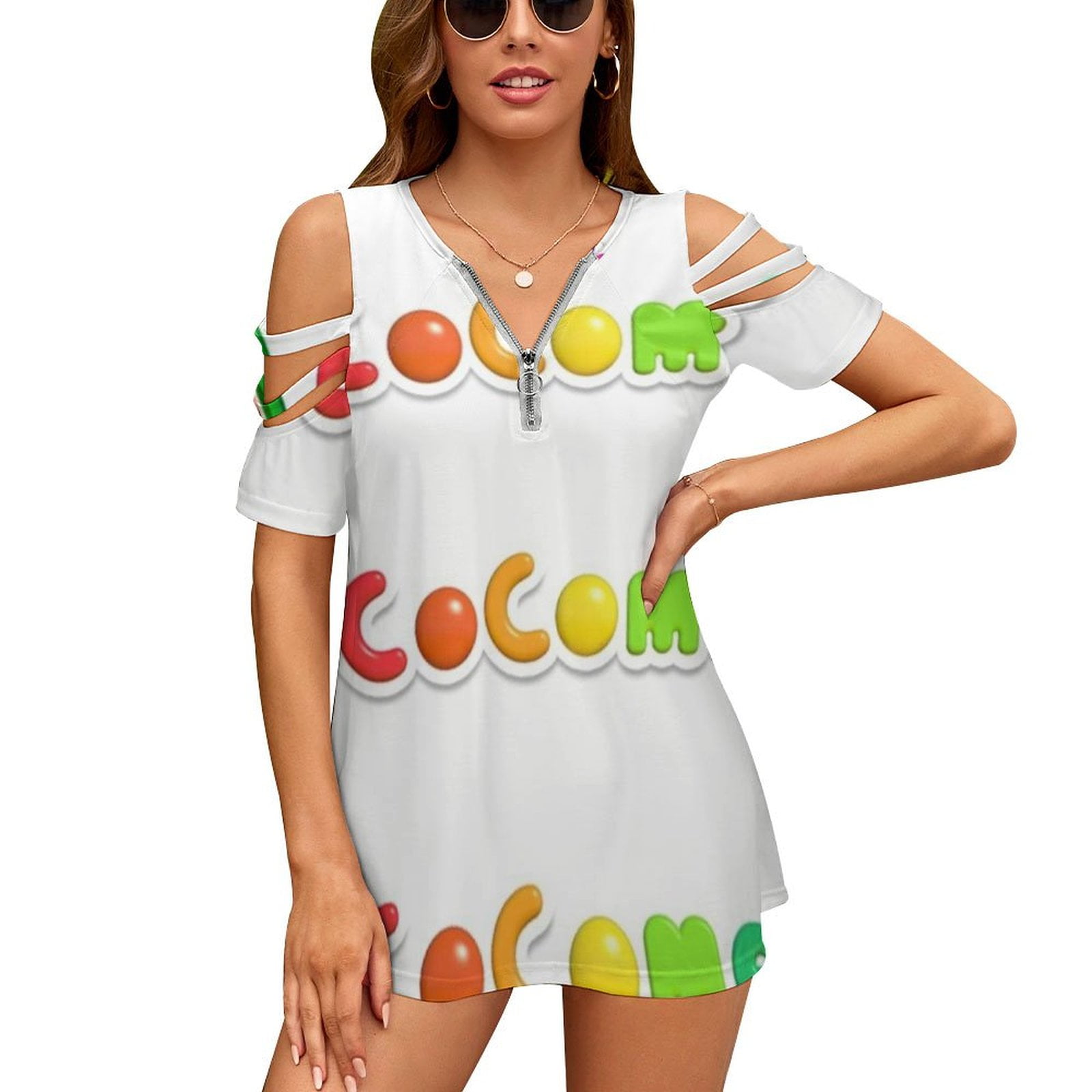 New Fashion Zip Off Shoulder Top Short-Sleeve Women Shirt Kids Show Cartoon Youtube Baby ...