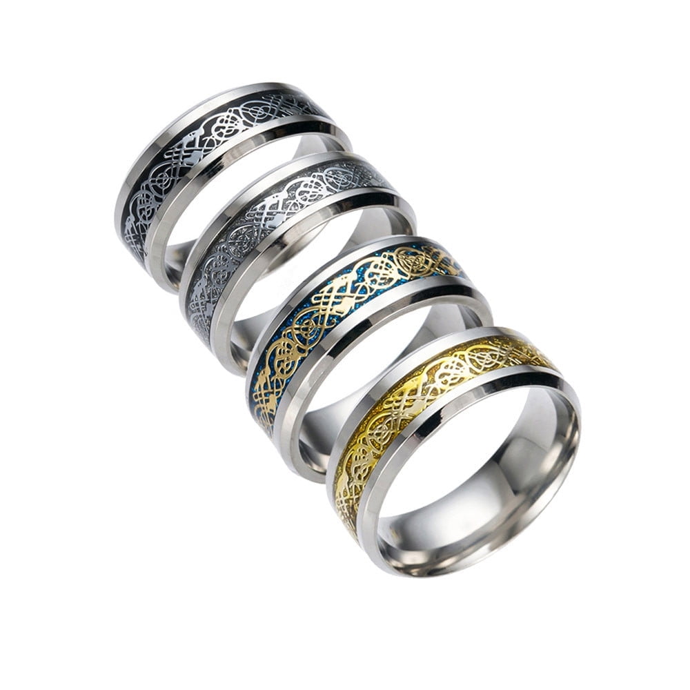 New Fathers Day Gifts Titanium Steel Dragon Ring with Golden Dragon ...