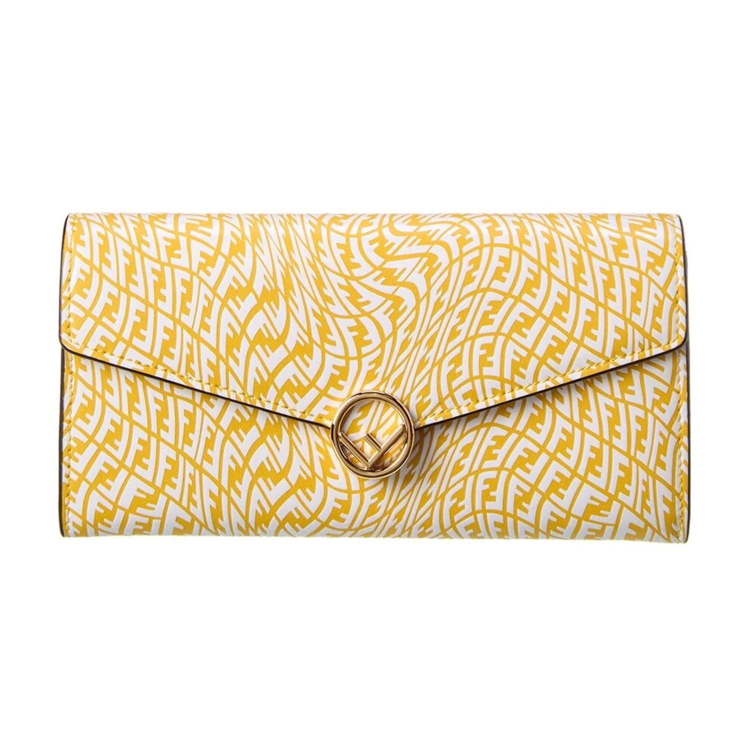 New Fendi F is Fendi Yellow Leather Vertigo Print Long Wallet 8M0251 ...