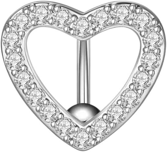 New Fine 2026 Roomy Heart Belly Button Ring Reversed Bar Barbell ...