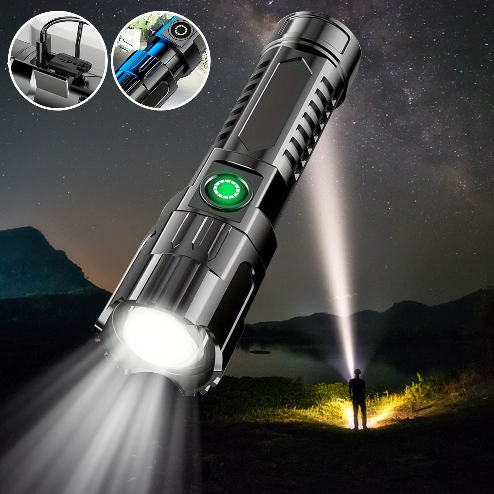 New Flashlight, Retractable Far Beam Light, USB Charging Power Display ...