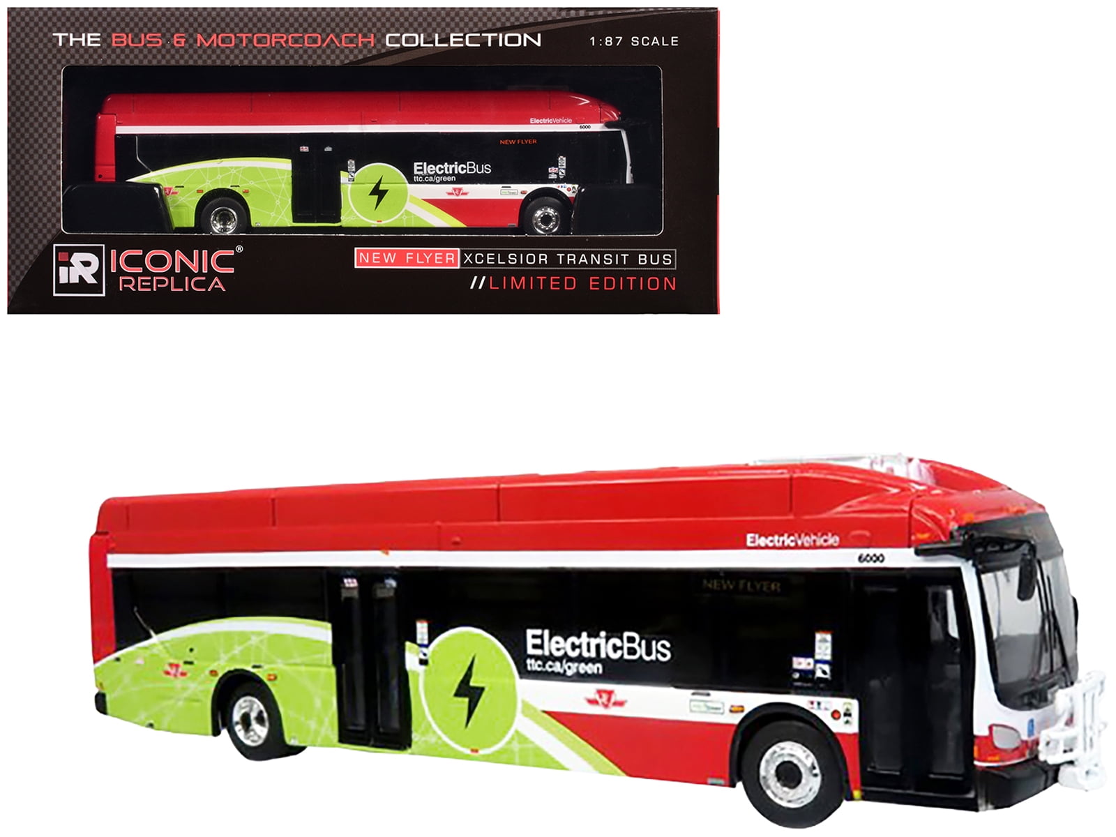 New Flyer Xcelsior Charge NG Electric Transit Bus "TTC" Red and Green with White 1/87 HO Scale ...