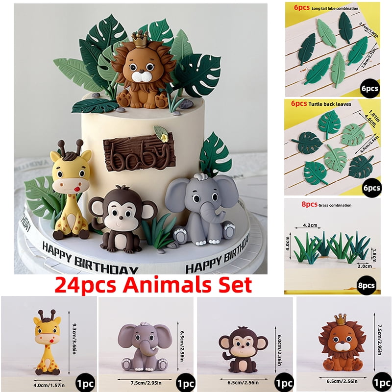New Forest Jungle Animals Cake Decorations Lion Giraffe Elephant Monkey ...