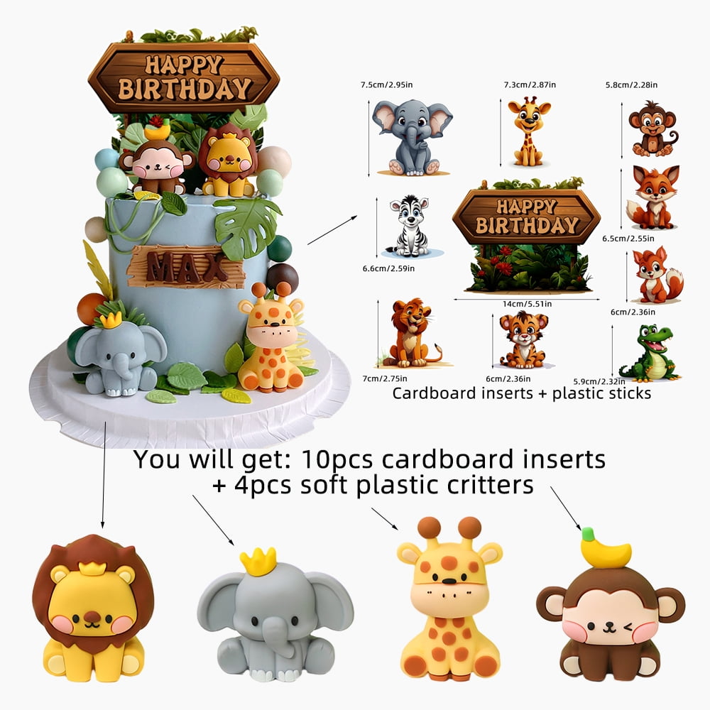 New Forest Jungle Animals Cake Decorations Lion Giraffe Elephant Monkey ...