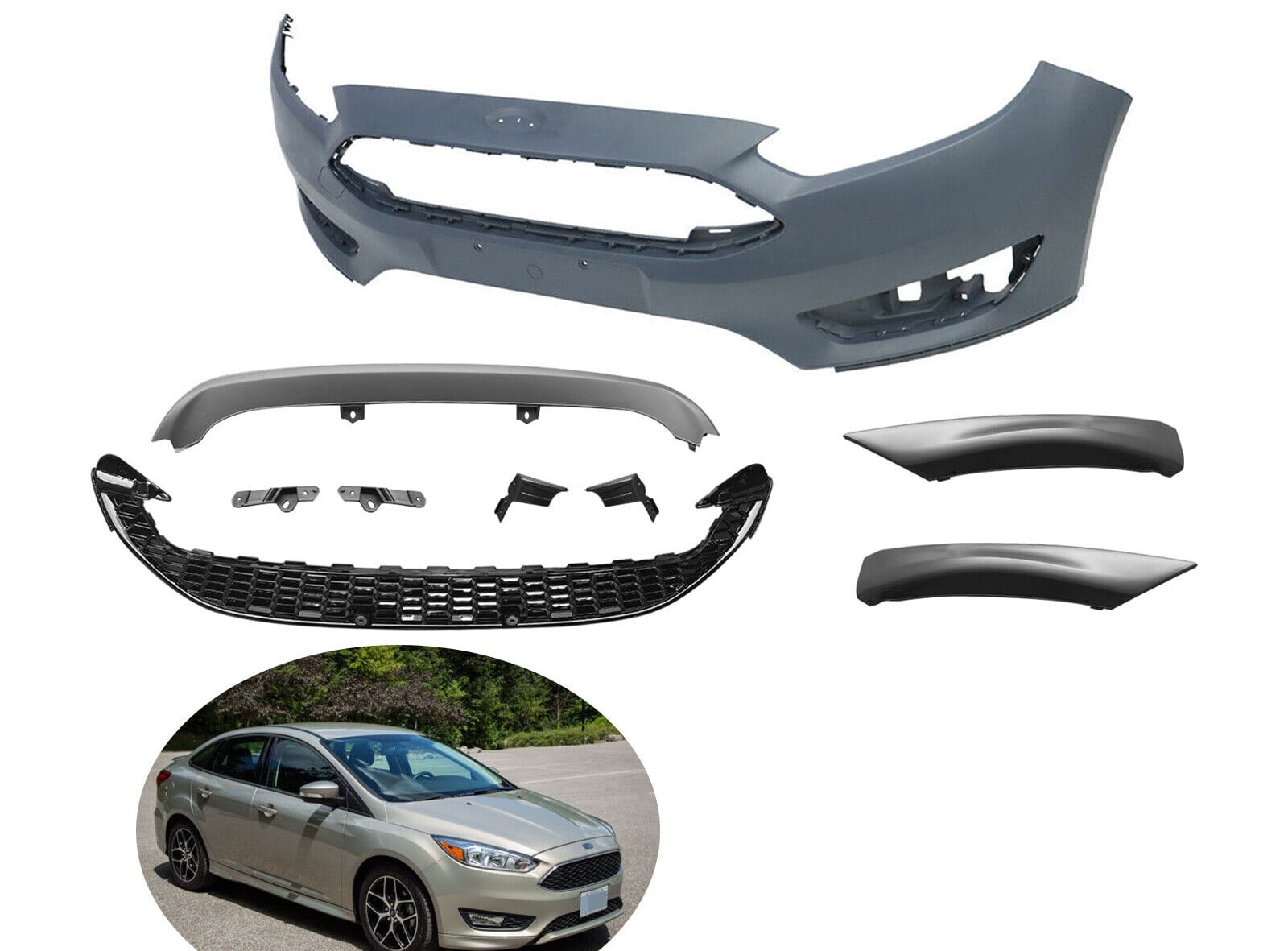New Front Bumper Cover with Lower Grille & Front Lips Fits 2015-2018 ...