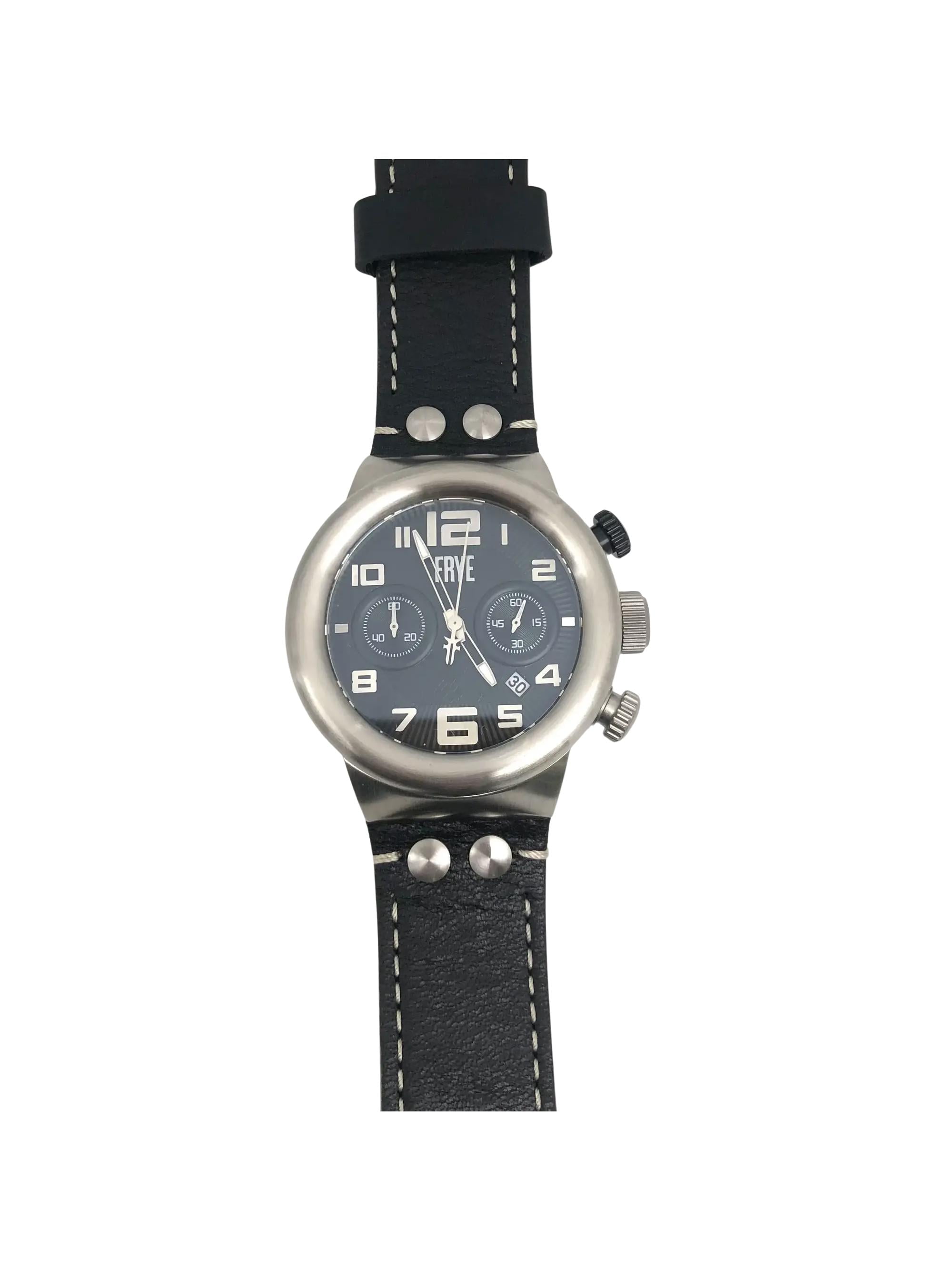 New Frye 46mm Stainless Steel Chronograph Black Dial Mens Quartz Watch ...